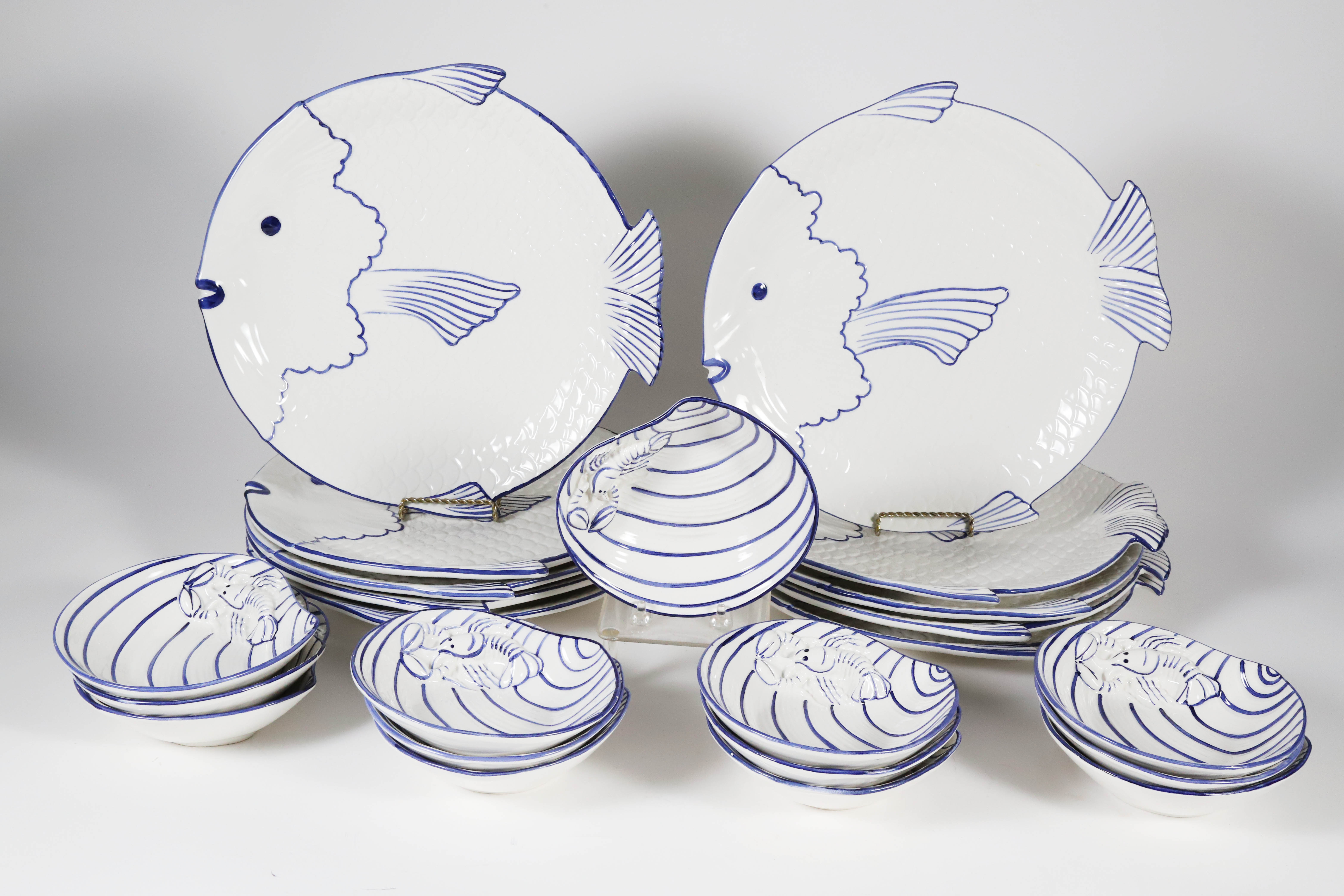 Italian Ceramic Fish-Form Dinner Plates and Clamshell Bowls - Italian ...