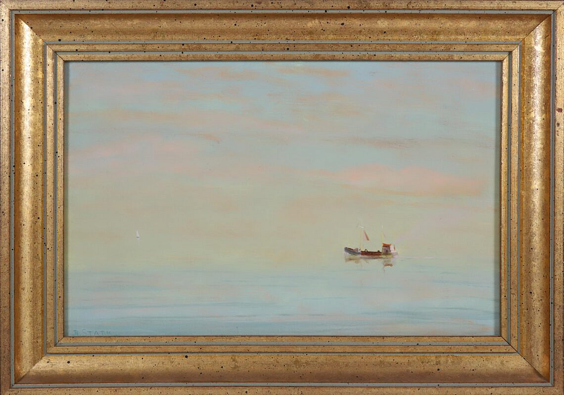 Robert Stark Jr. (1933-2014) Oil on Board "Calm Seascape Where Sky and ...