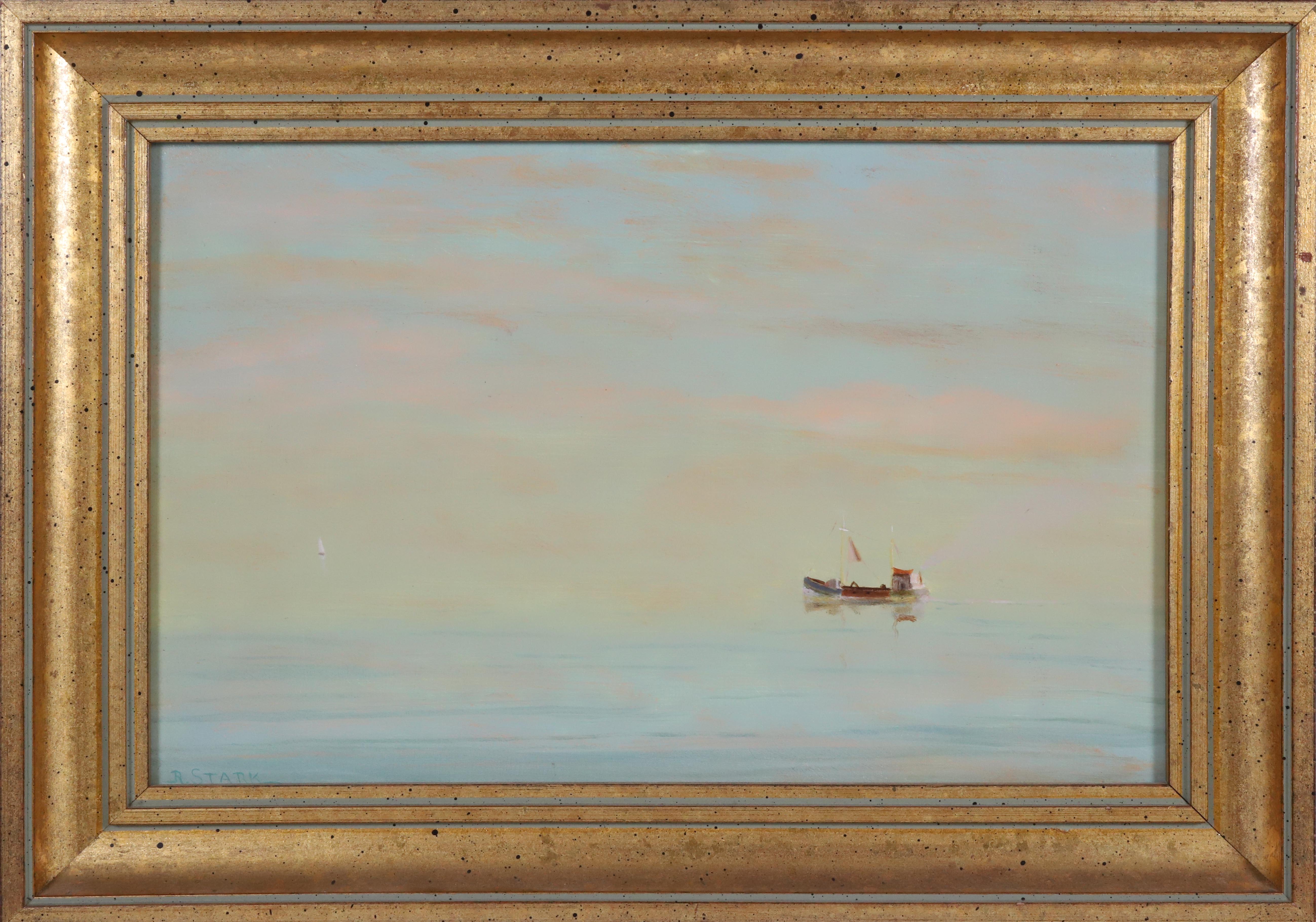 Robert Stark Jr. (1933-2014) Oil on Board "Calm Seascape Where Sky and ...