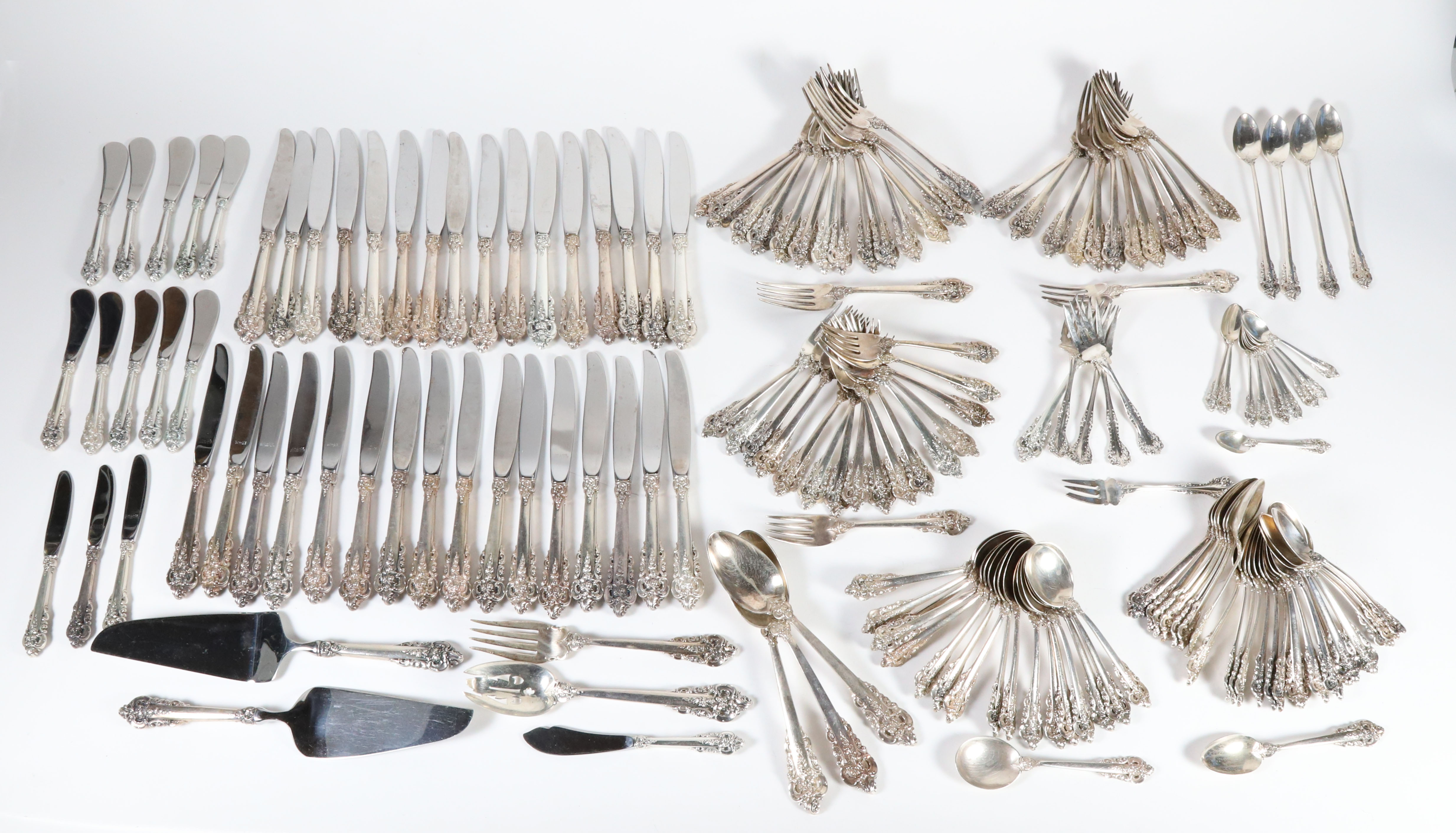 Wallace Grand Baroque Sterling Silver Flatware Service for 16 - 163 ...