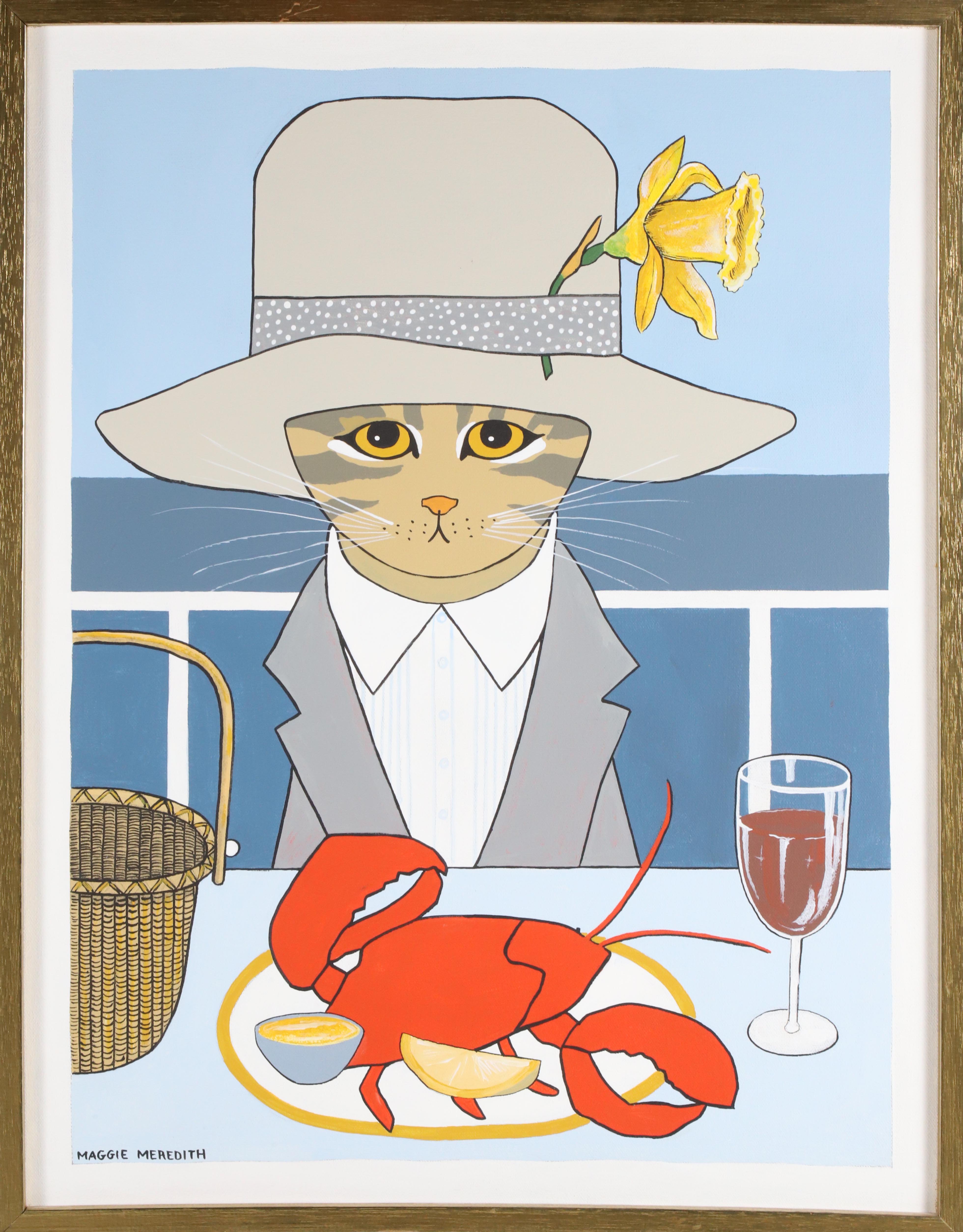 Maggie Meredith Oil on Canvas "Portrait of a Cat with Lobster Dinner ...