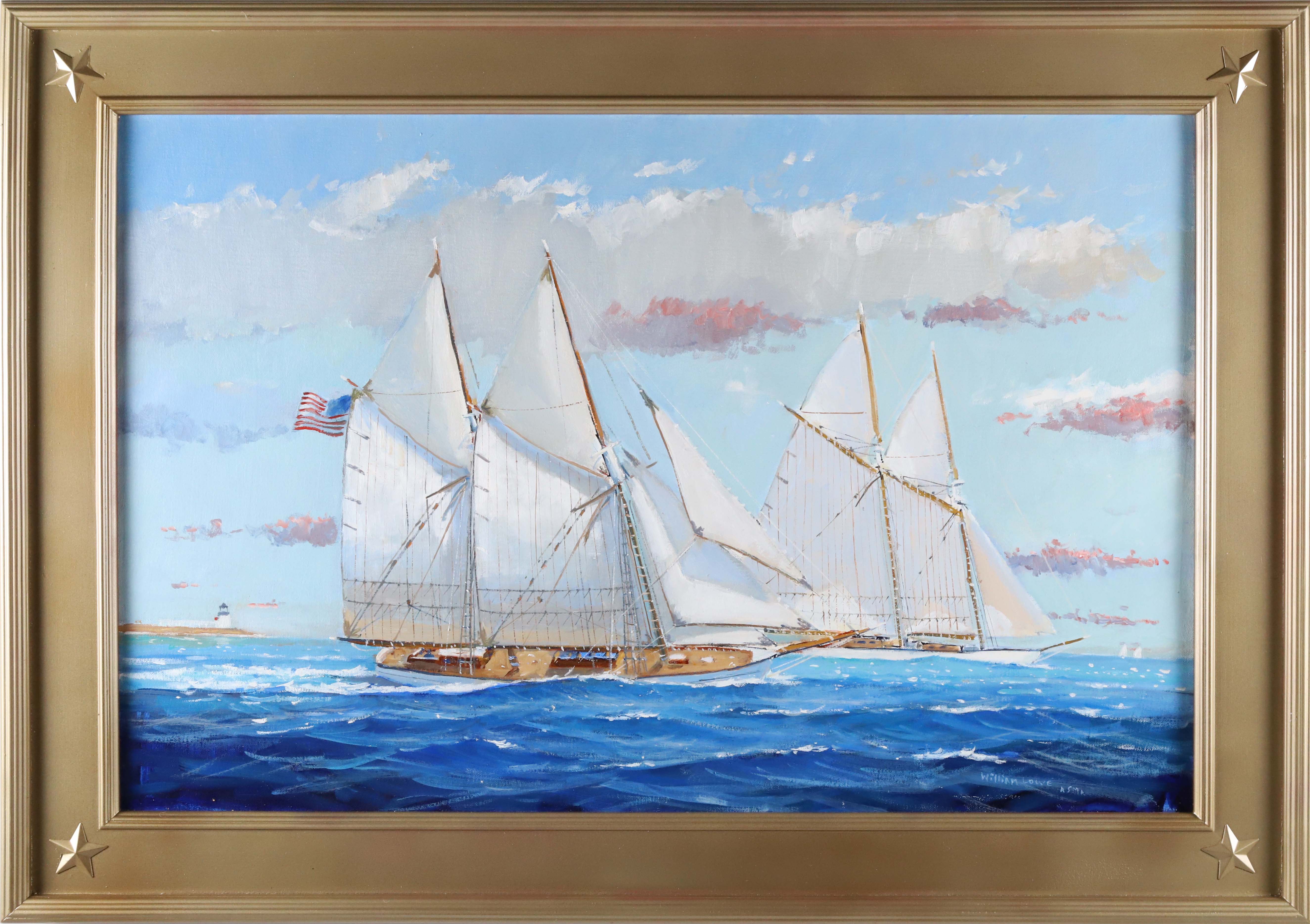 William Lowe Oil on Linen "Schooners Departing Nantucket" - William ...