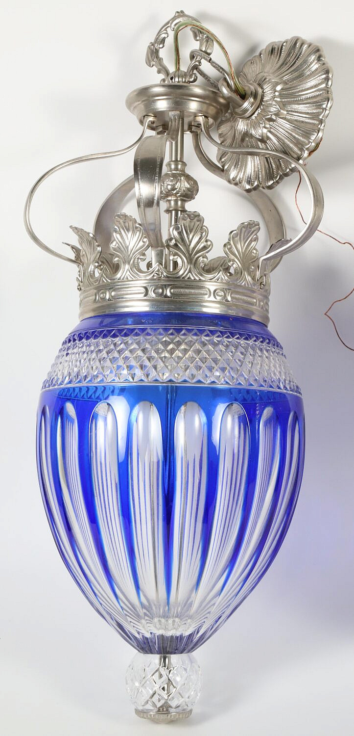 Pair of Cobalt Blue Cut To Clear Glass Light Fixtures - Pair of Cobalt ...