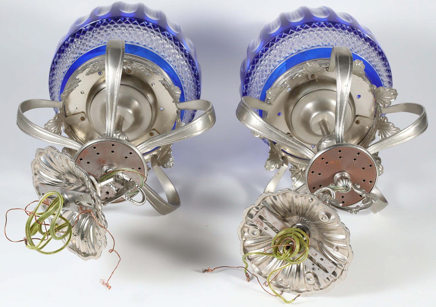 Pair of Cobalt Blue Cut To Clear Glass Light Fixtures - Pair of Cobalt ...