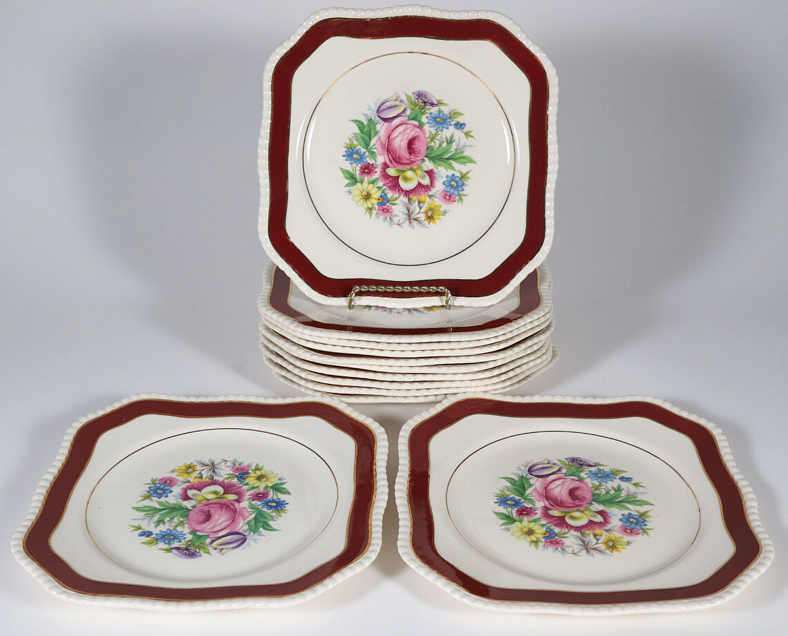 Set of Twelve English Fondeville Ambassador Ware Floral Decorated ...