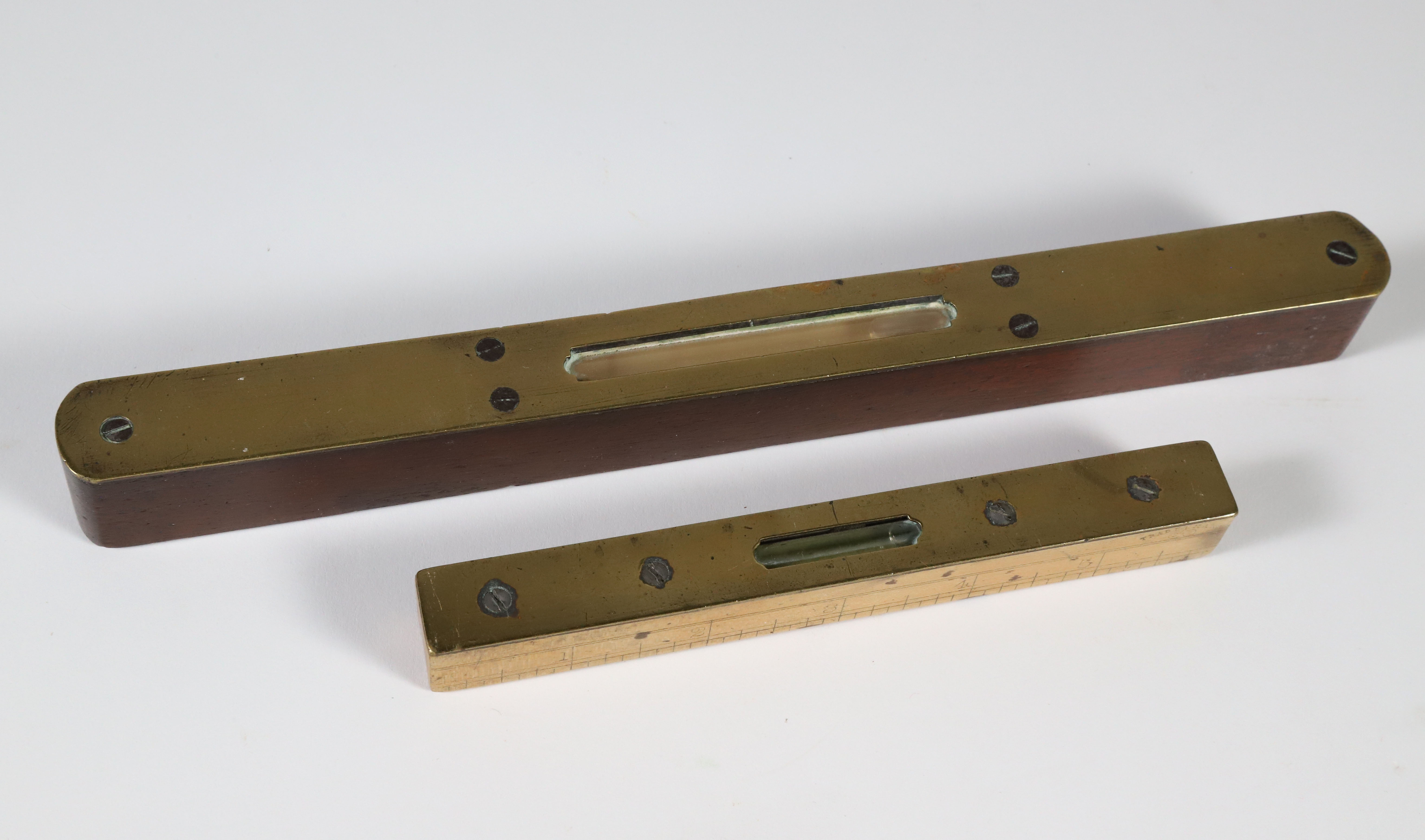 Two Antique Brass and Hardwood Levels - Two Antique Brass and Hardwood ...