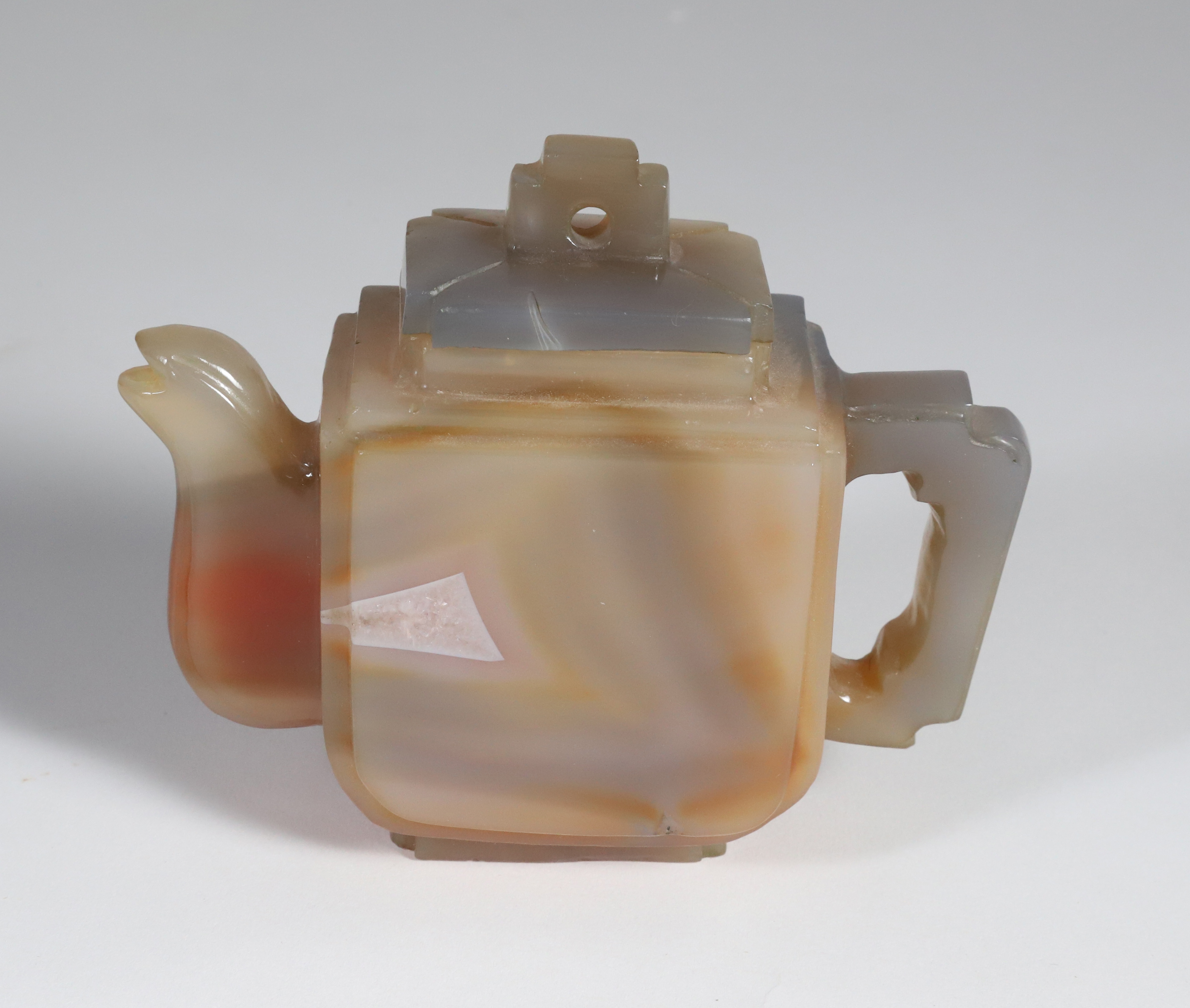 Chinese Multi-color Agate Carved Teapot and Cover - Chinese Multi-color ...