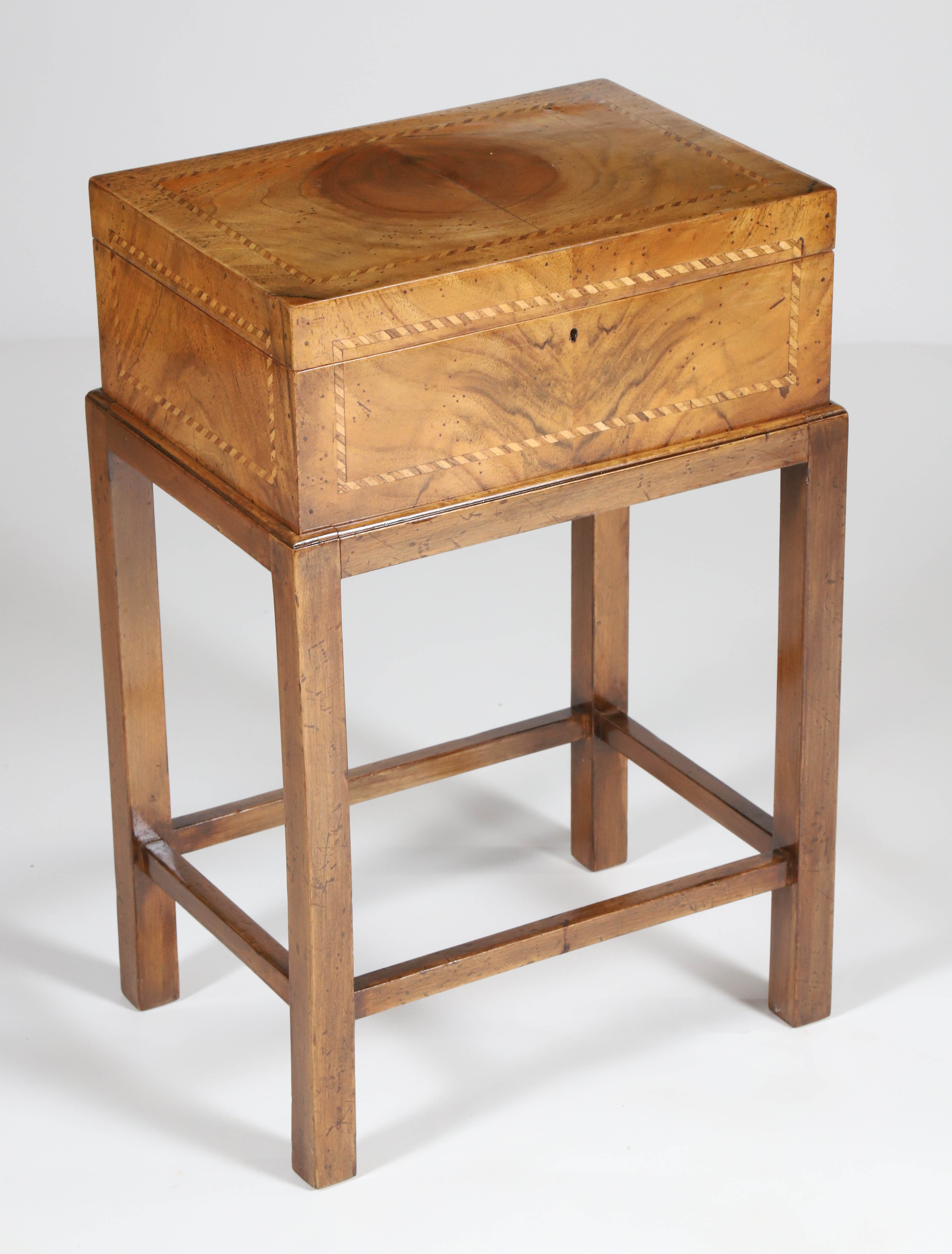Antique Maple Box with Rope Pattern Multi-Wood Inlays on Stand ...