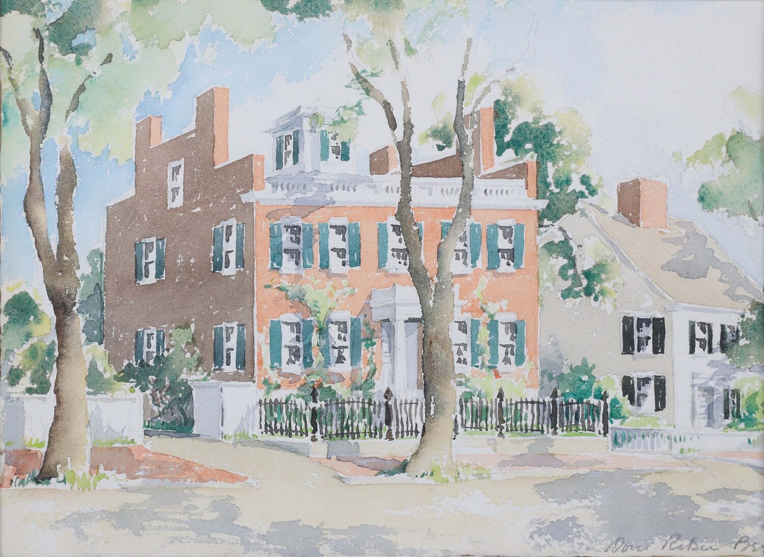 Doris Riker Beer (1898-1967) Watercolor on Paper "Starbuck House ...