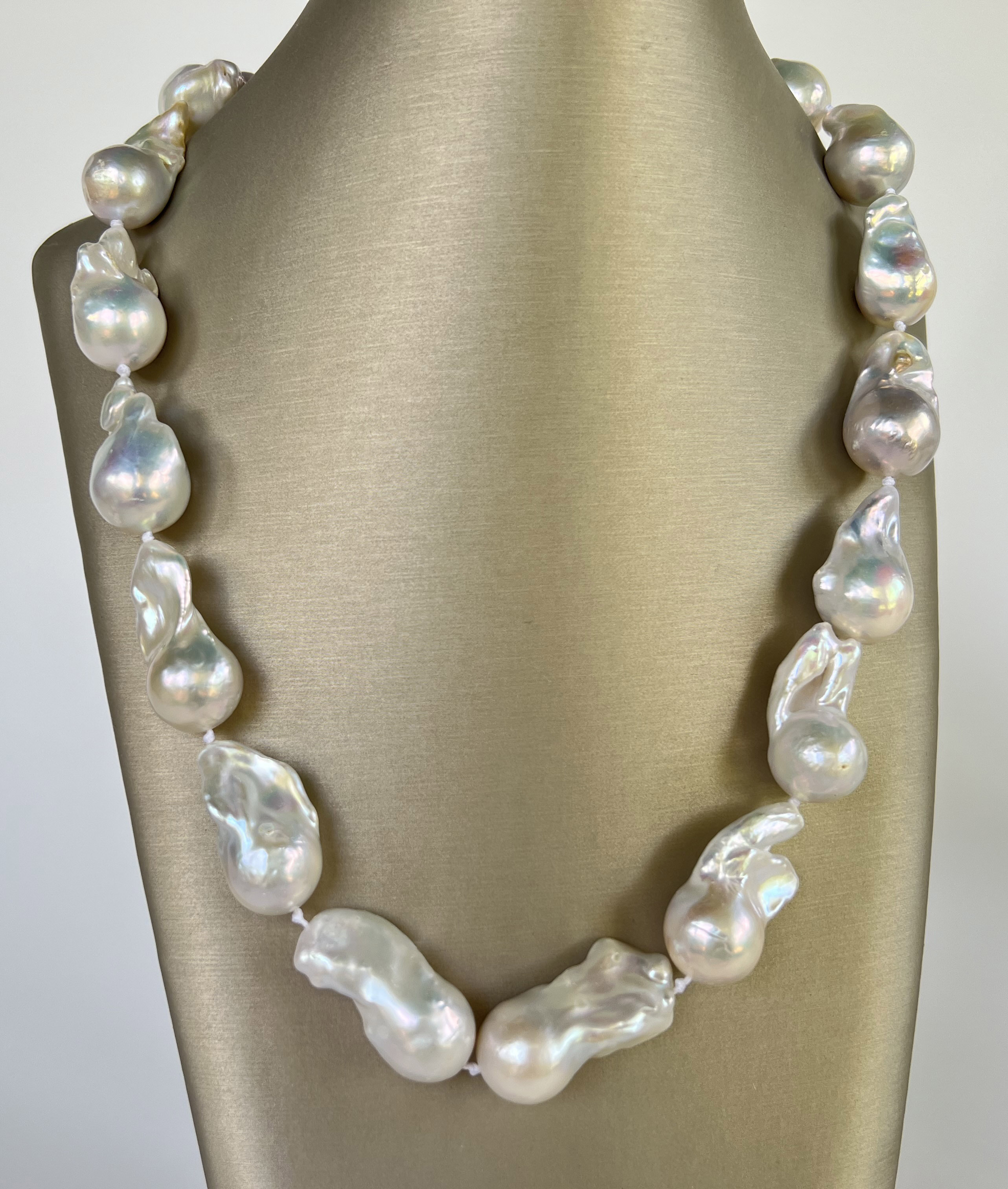 12mm x 30mm White Fresh Water Baroque Pearl Necklace - 12mm x 30mm ...