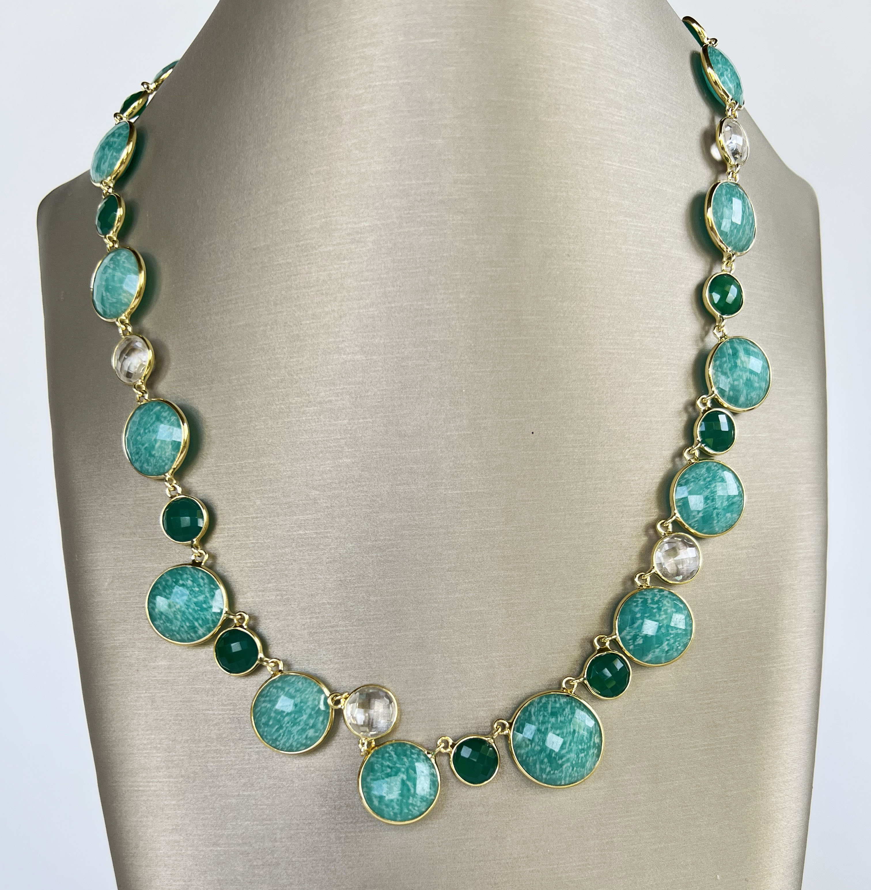 Faceted Amazonite Green Onyx and Crystal Quartz Necklace - Faceted ...