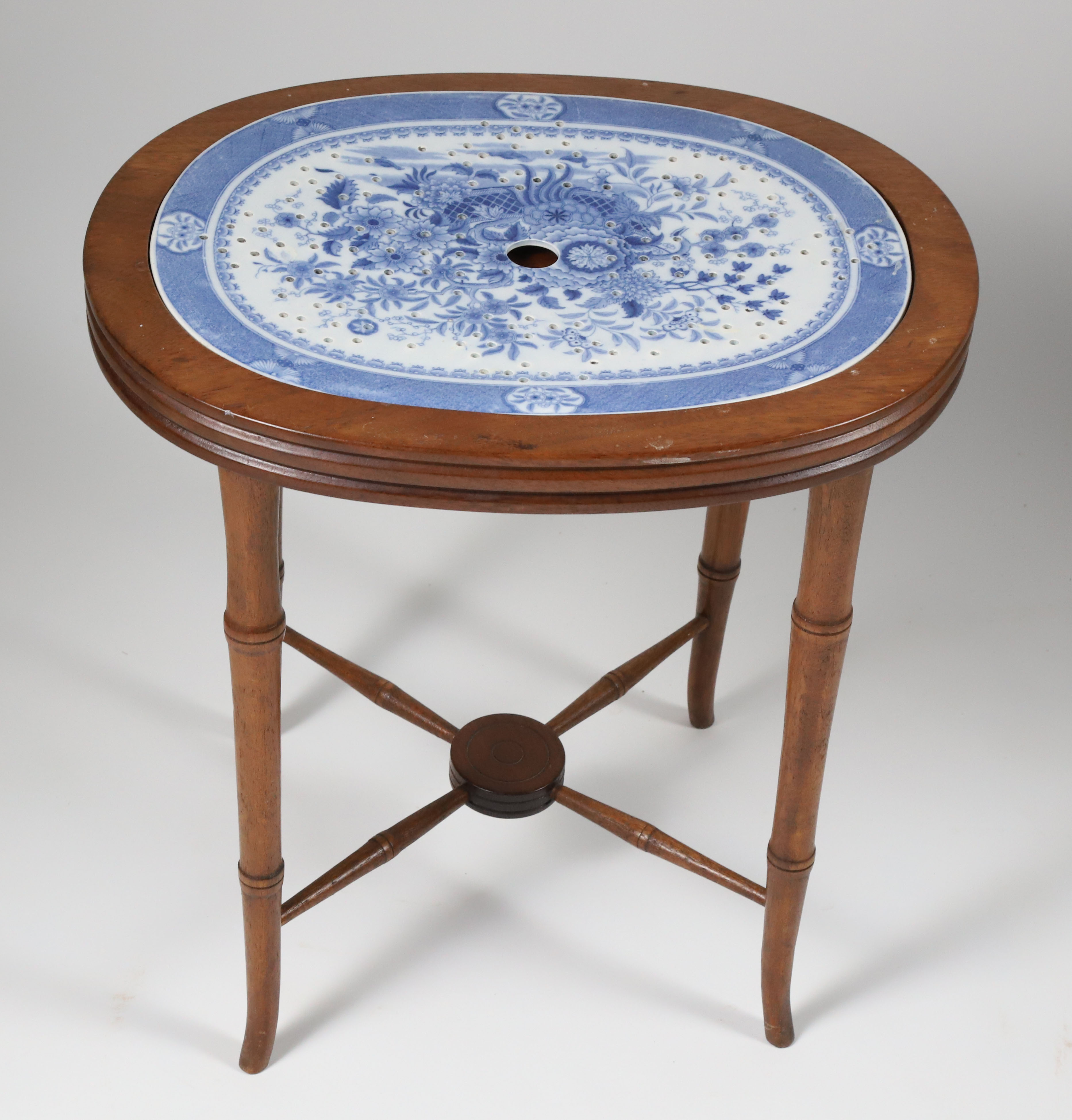 Porcelain Drip Platter Side Table - Antique Blue and White Reticulated ...
