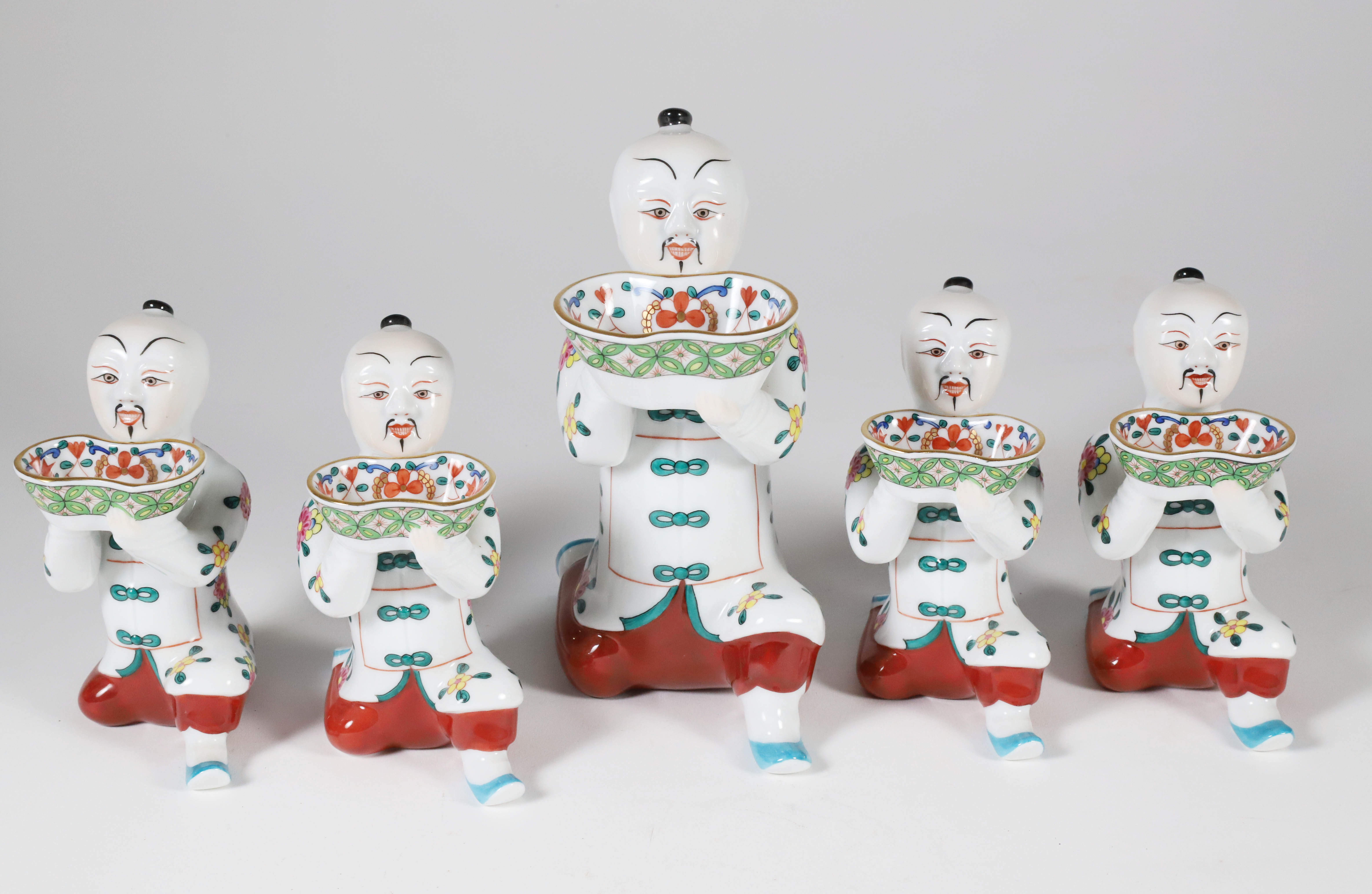 Collection of Five Herend Chinese Mandarin Kneeling Men Salt Bearer ...