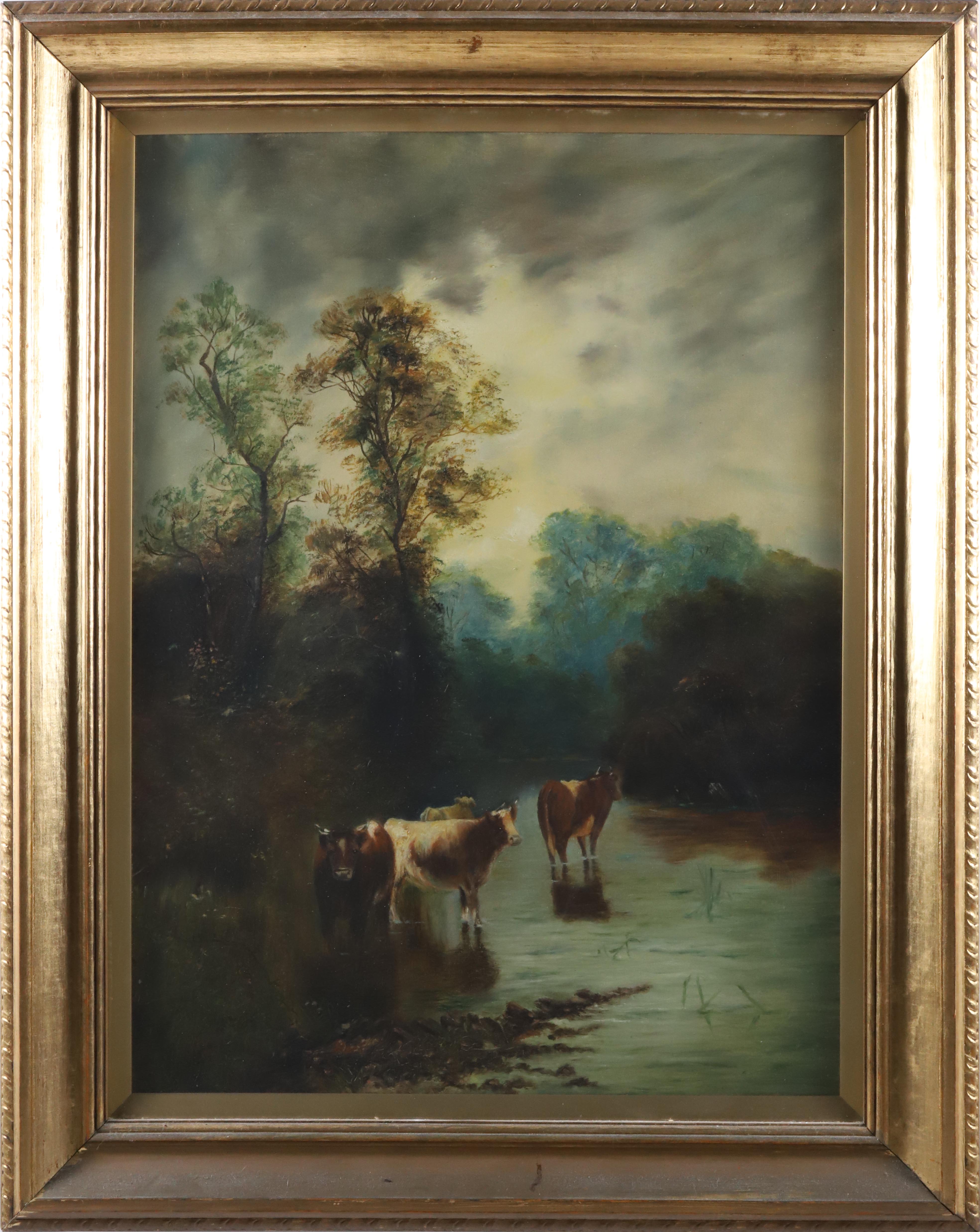 J. Fox Oil on Canvas "Pastoral River Landscape" Early 20th Century - J ...