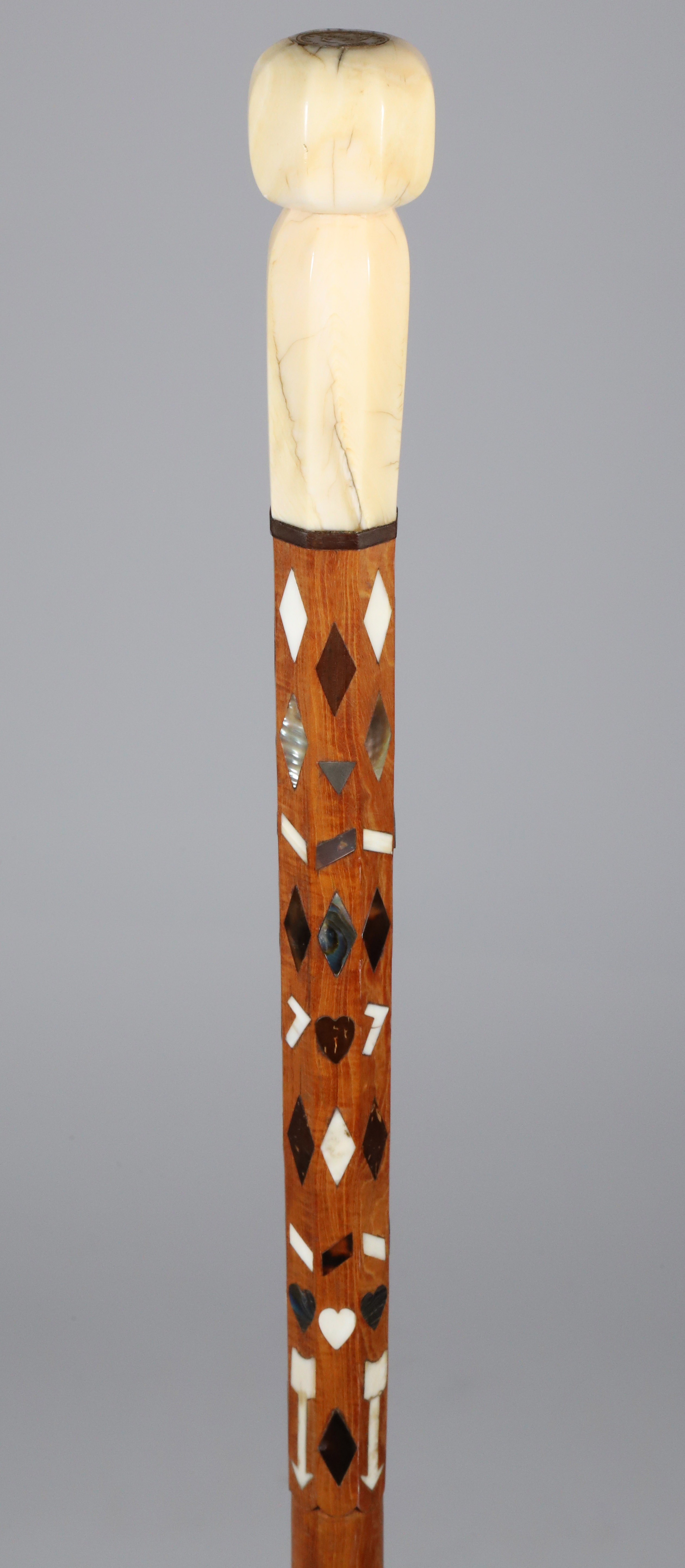 Whaler Made Antique Whale Ivory Wood and Abalone Walking Stick circa ...