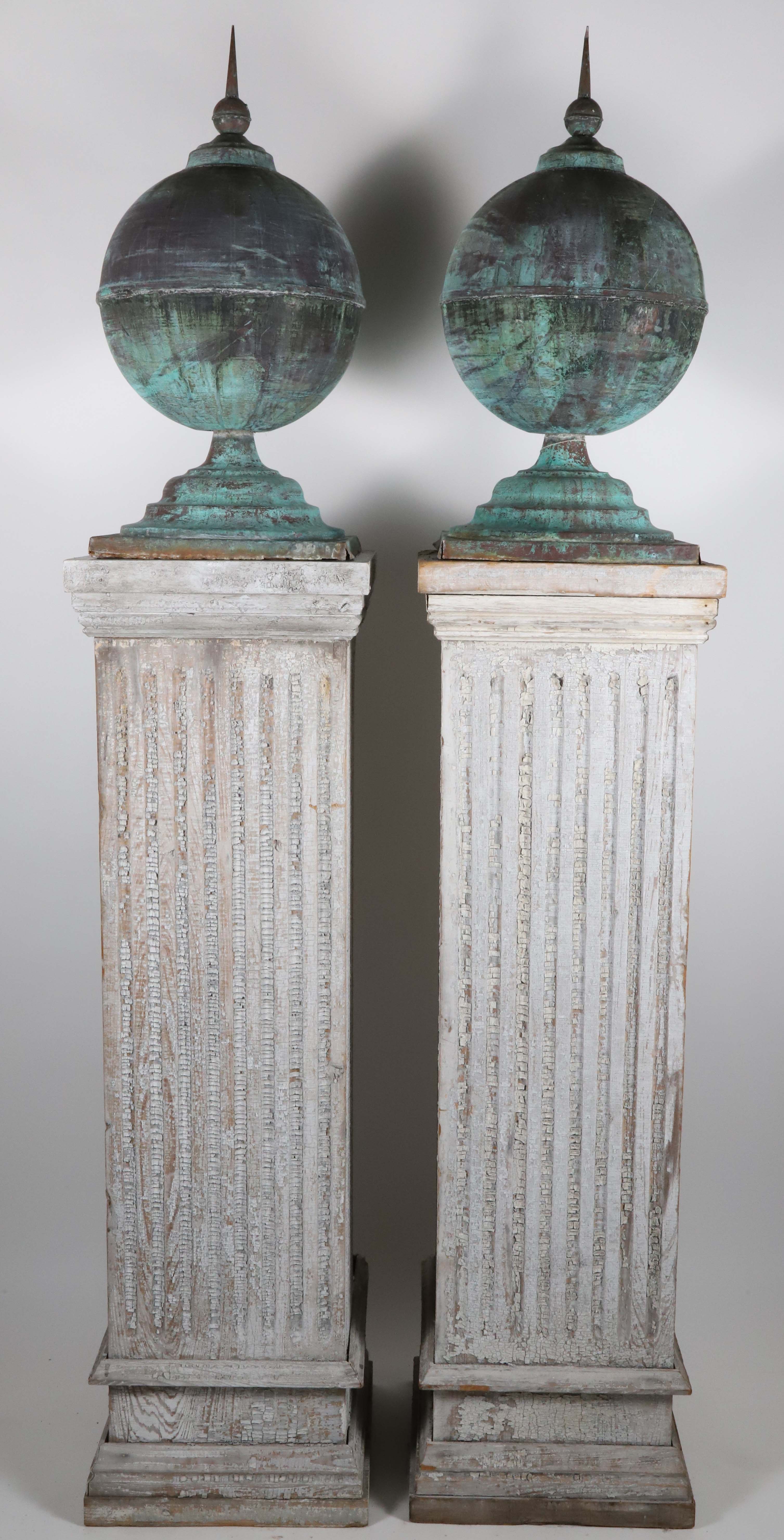 Pair of Architectural Green Patina Copper Ball Finials 19th Century ...