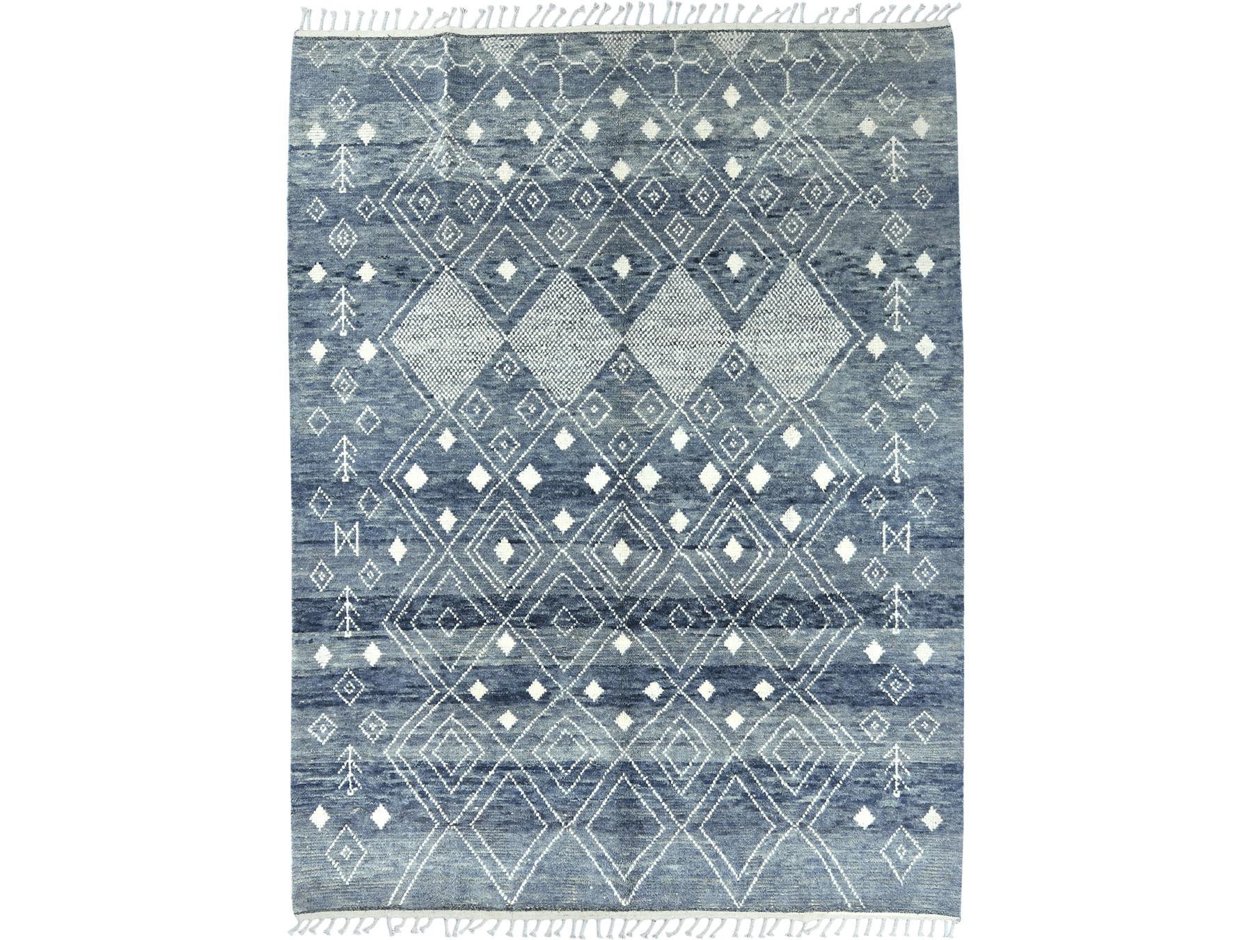 Blue Moroccan Berber Design Hand Woven Wool Oriental Carpet - Blue ...