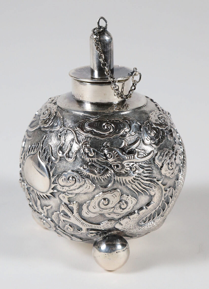 Chinese Export Silver Embossed Dragon Oil Lamp - Chinese Export Silver ...