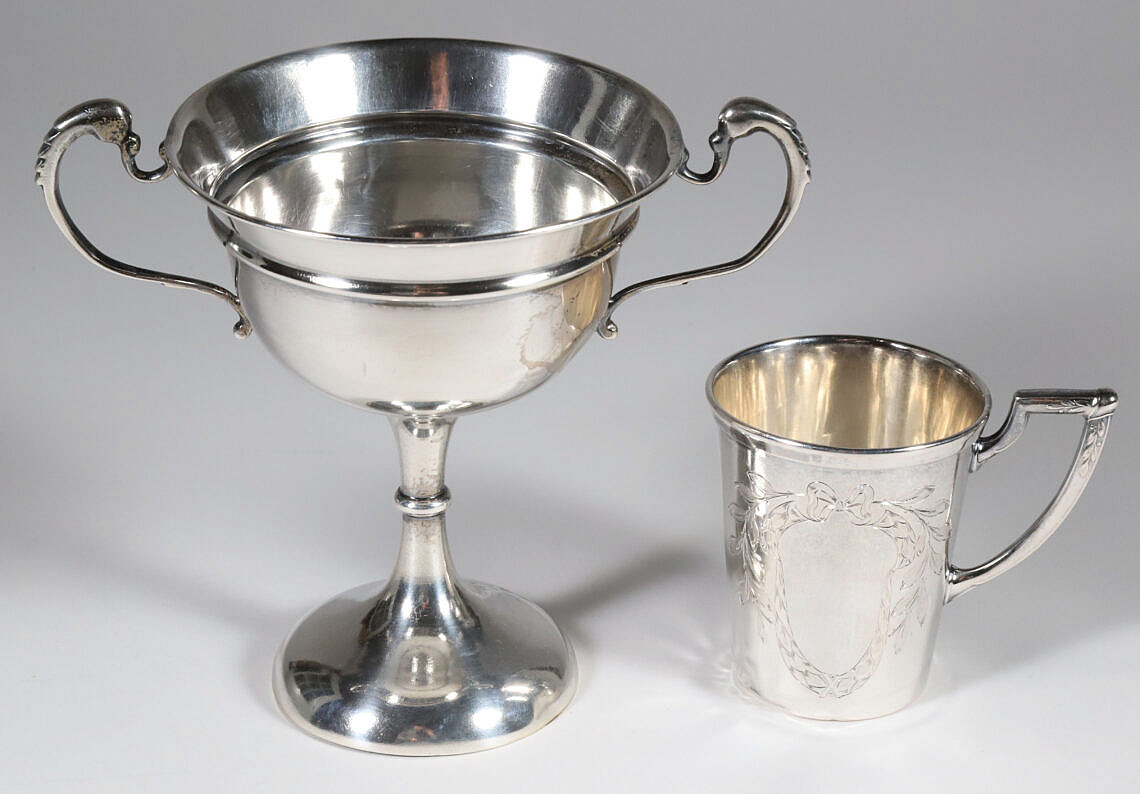 Sterling Silver Double Handled Trophy Cup Together With An 800 Silver ...