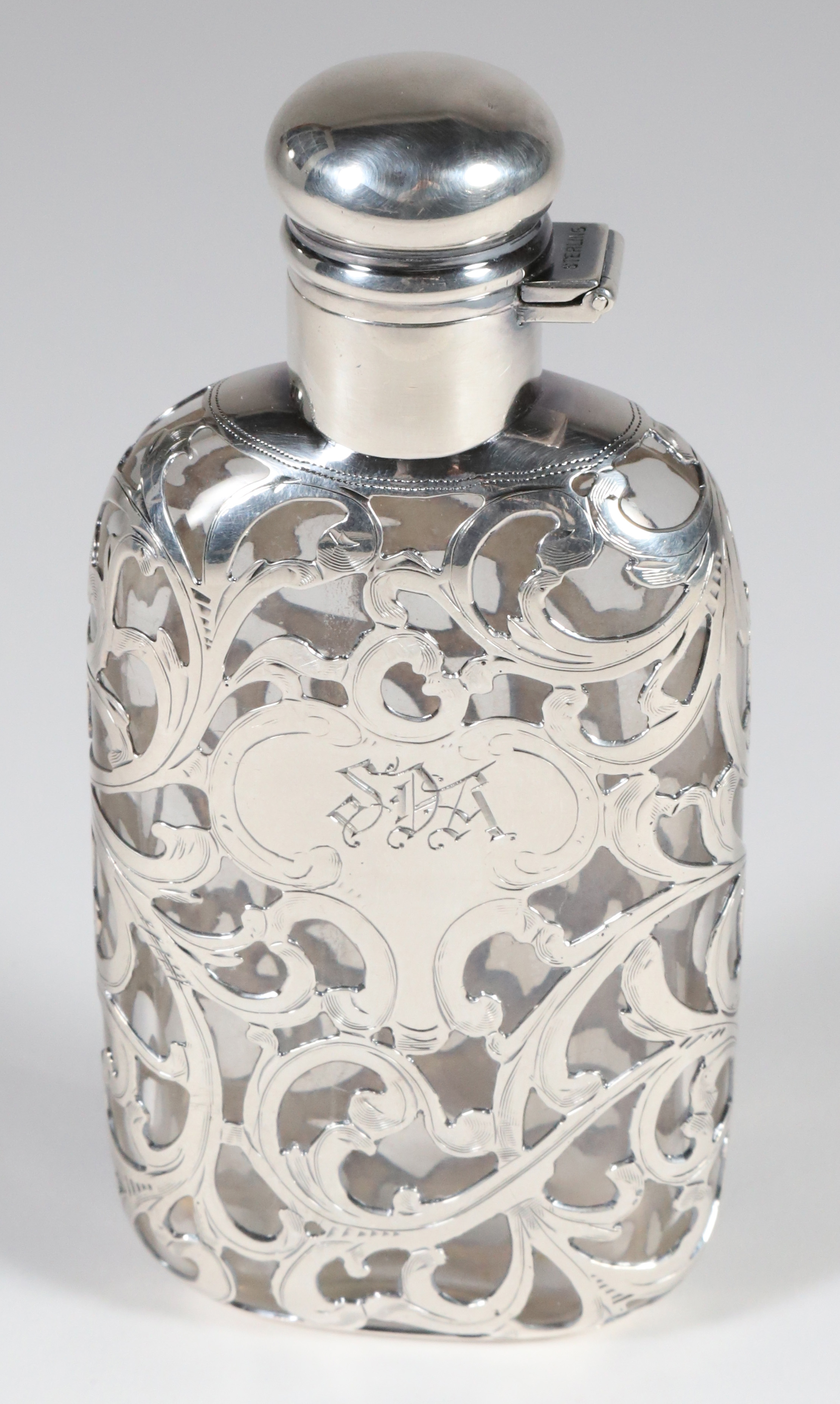 Antique Art Nouveau Sterling Silver Overlay Glass Flask - Antique Art ...