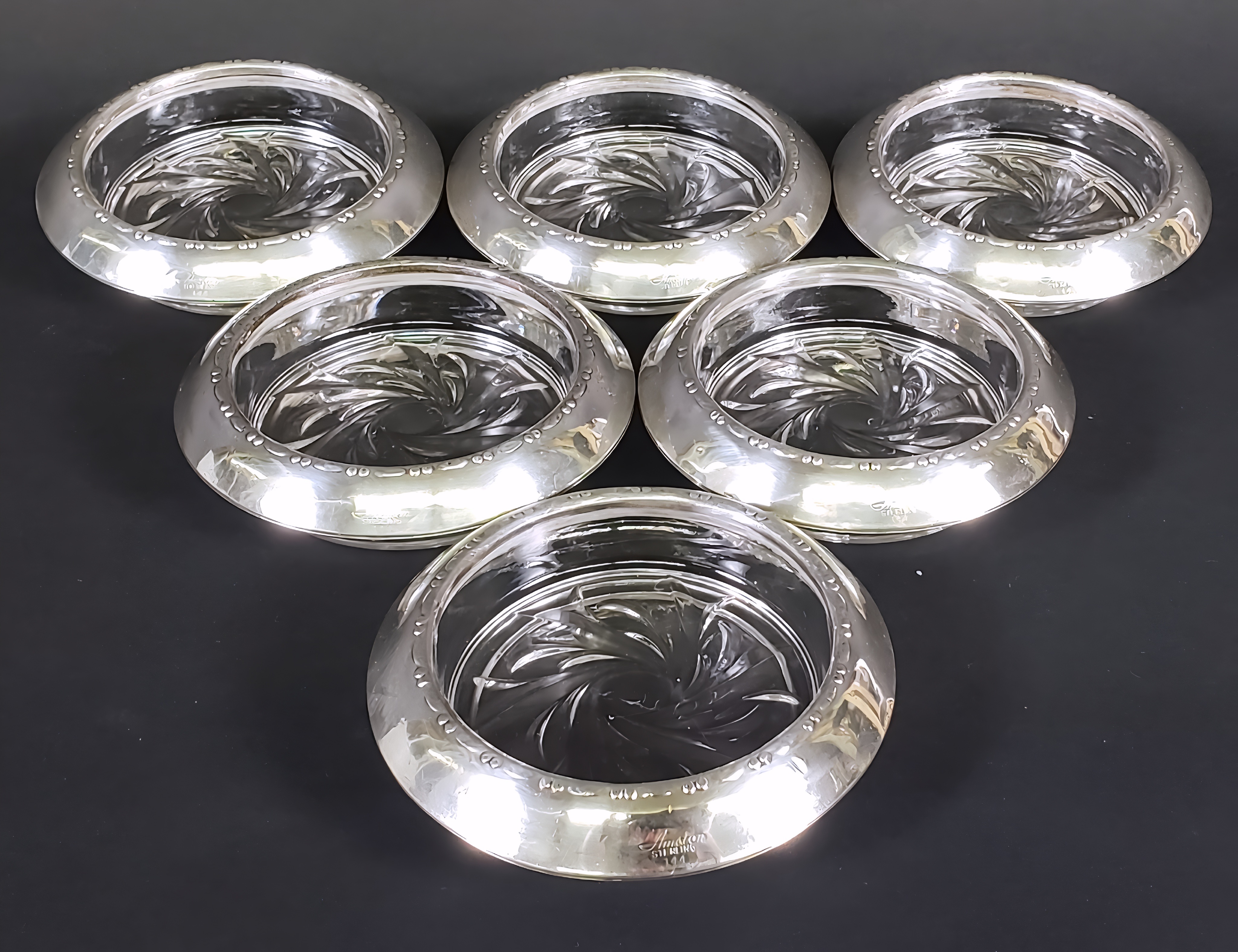 Amston Sterling Silver Coasters - Set of Six Amston Sterling Silver and ...