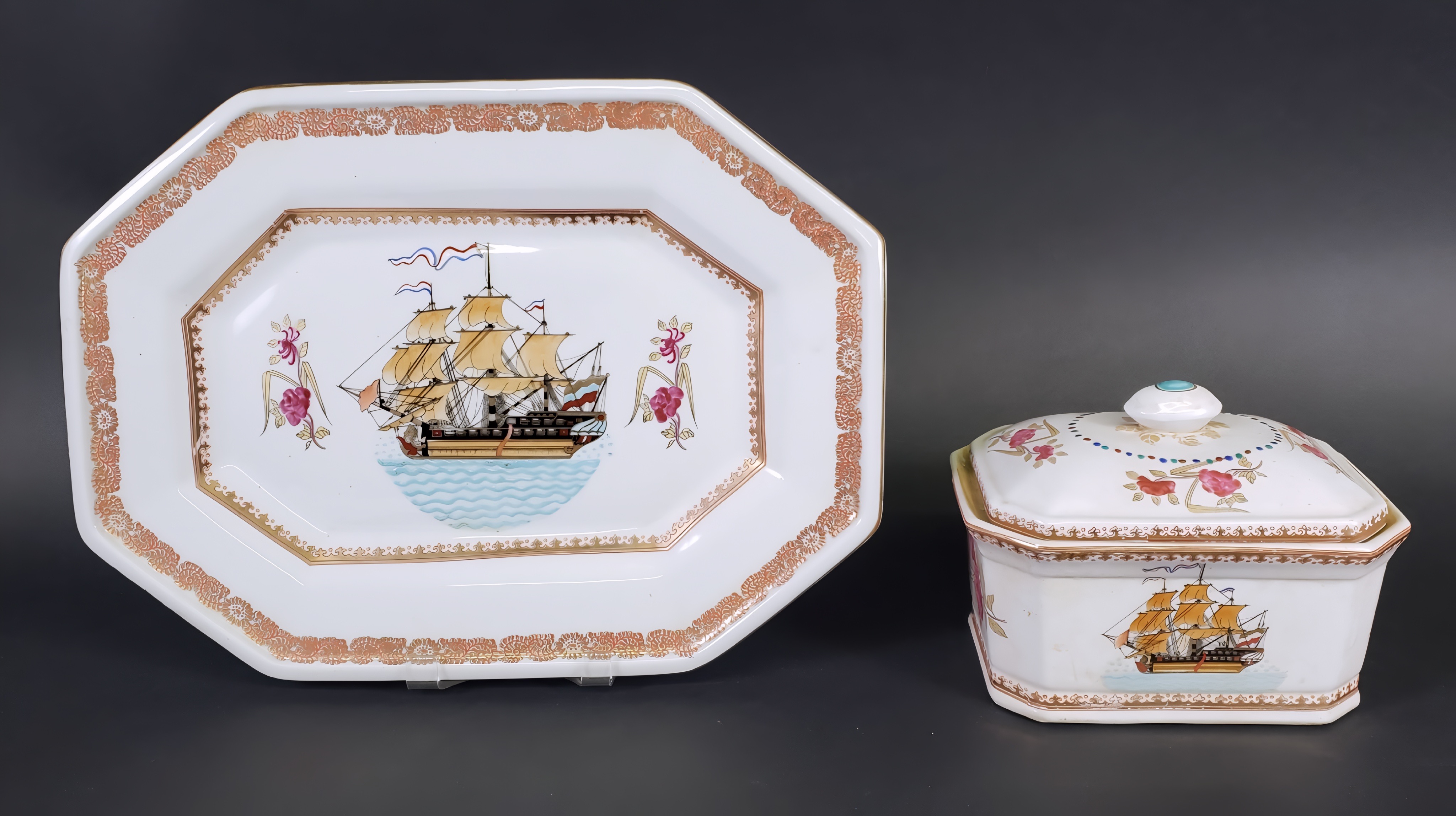 Nautical Decorated Porcelain Platter and Jar - Vintage Export Style ...