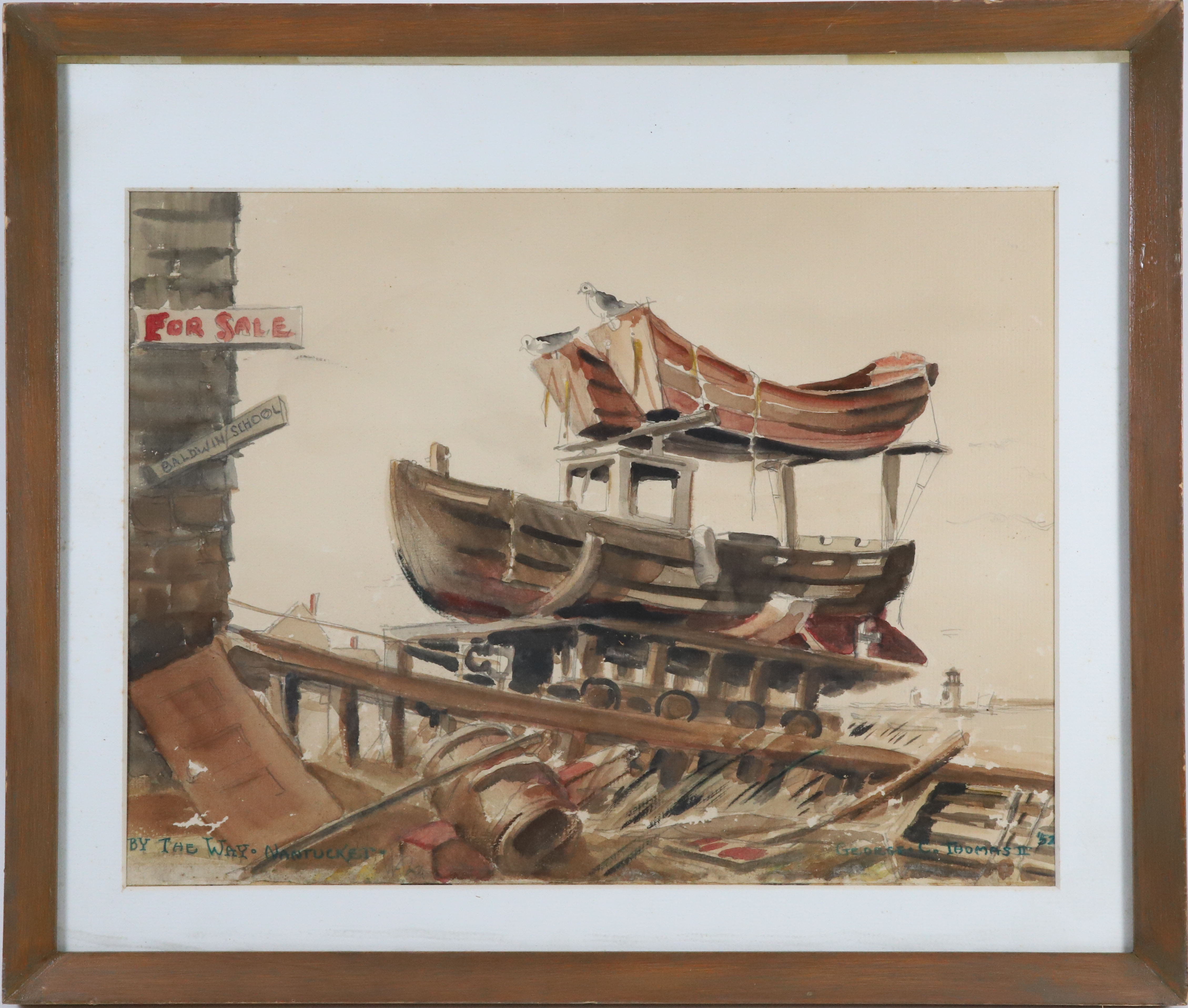 George C. Thomas II (1934-2020) Watercolor on Paper View of Boatyard ...