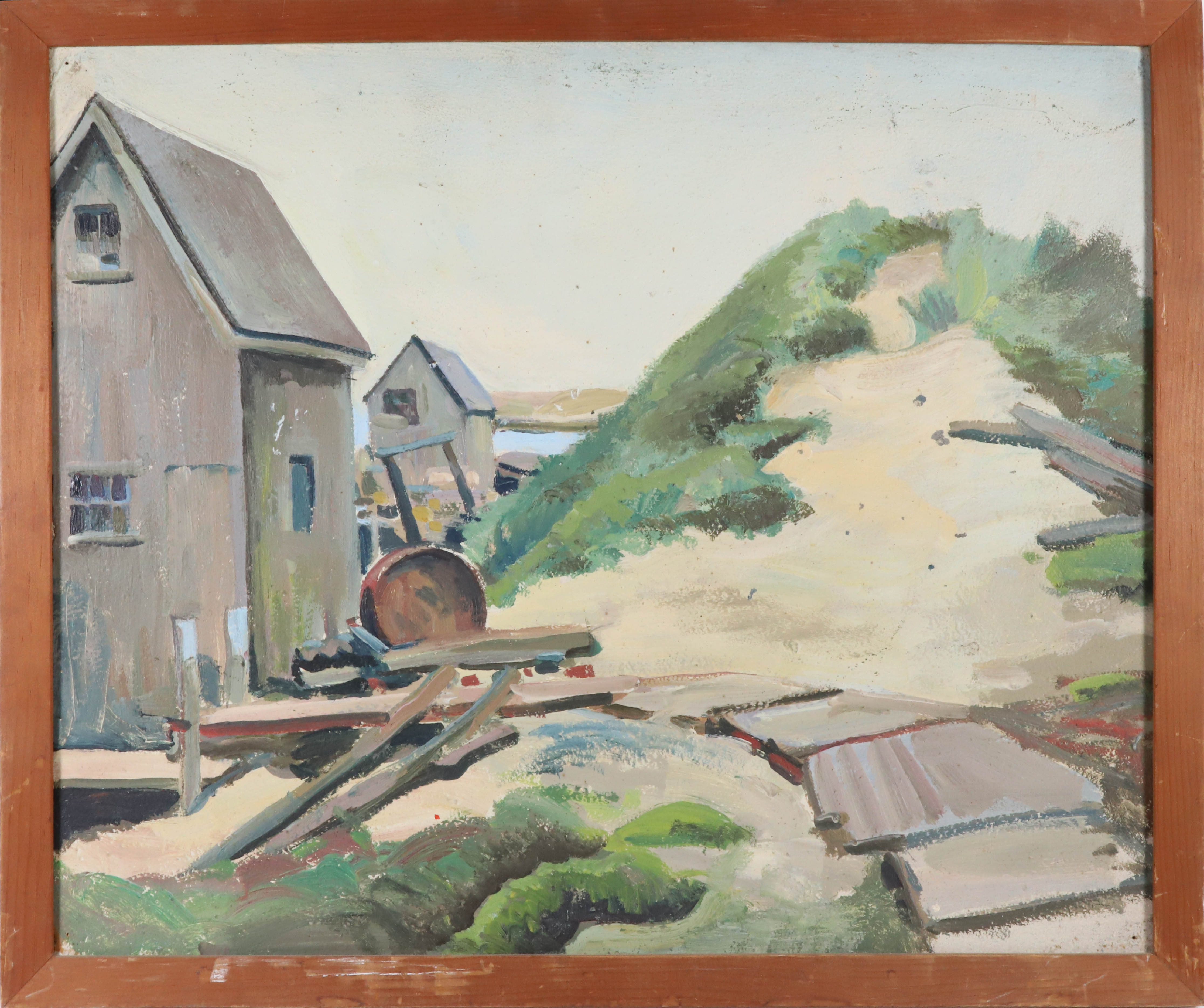 1928 Lowell Balon Oil on Artist Board "Fisherman's Walk Menemsha Martha ...