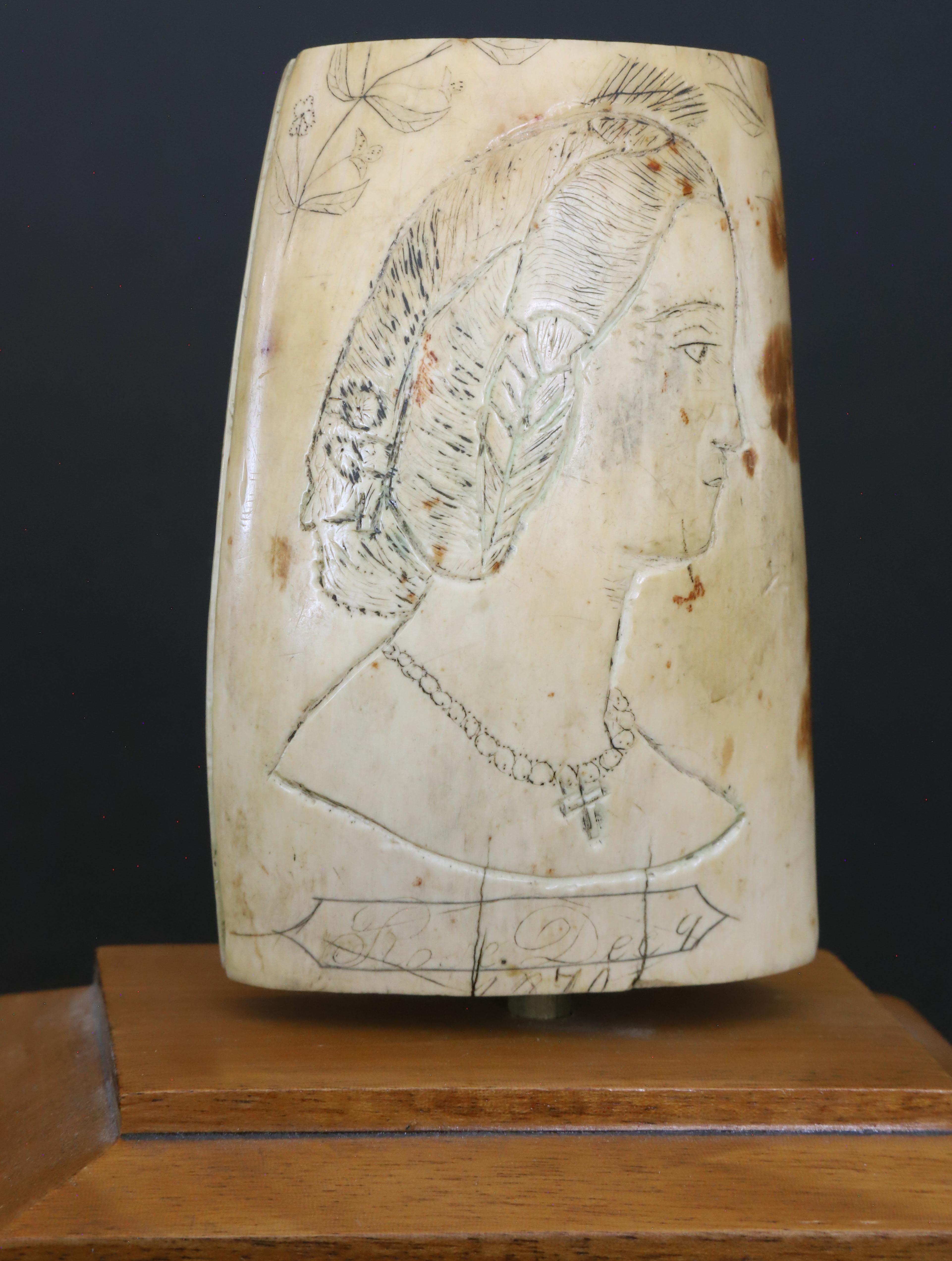 Scrimshaw Carved and Polychrome Whale Tooth 19th Century - Scrimshaw ...