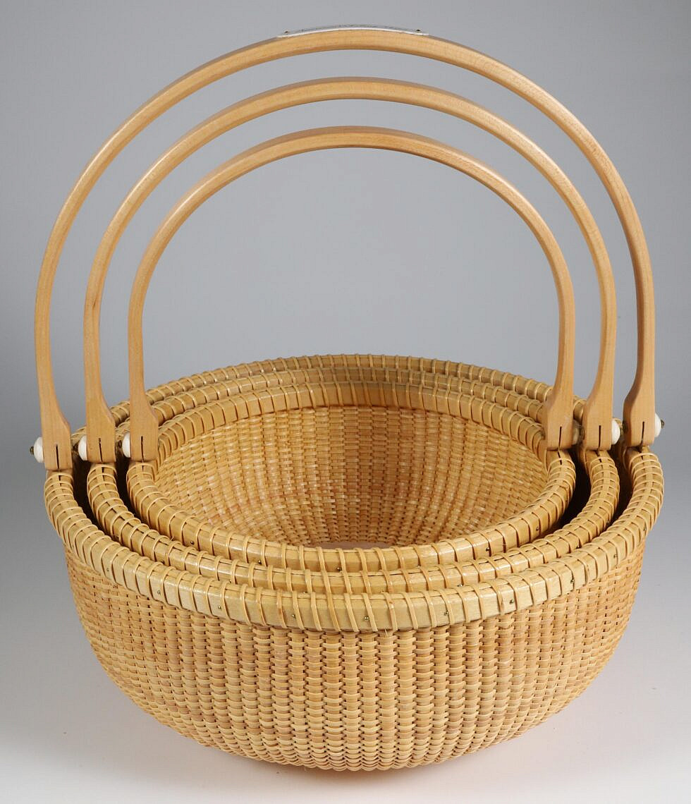 Jean M. Valerio Nest of Three Woven Round Open Nantucket Baskets circa ...