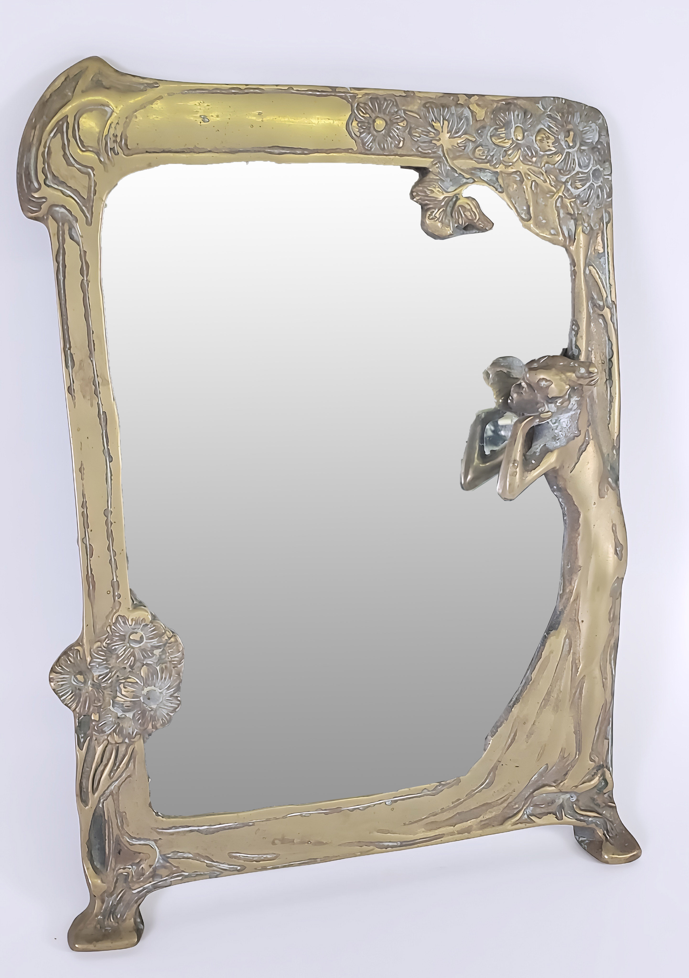Art Nouveau Brass Mirror - Art Nouveau Brass Lady by the Lake Mirror ...