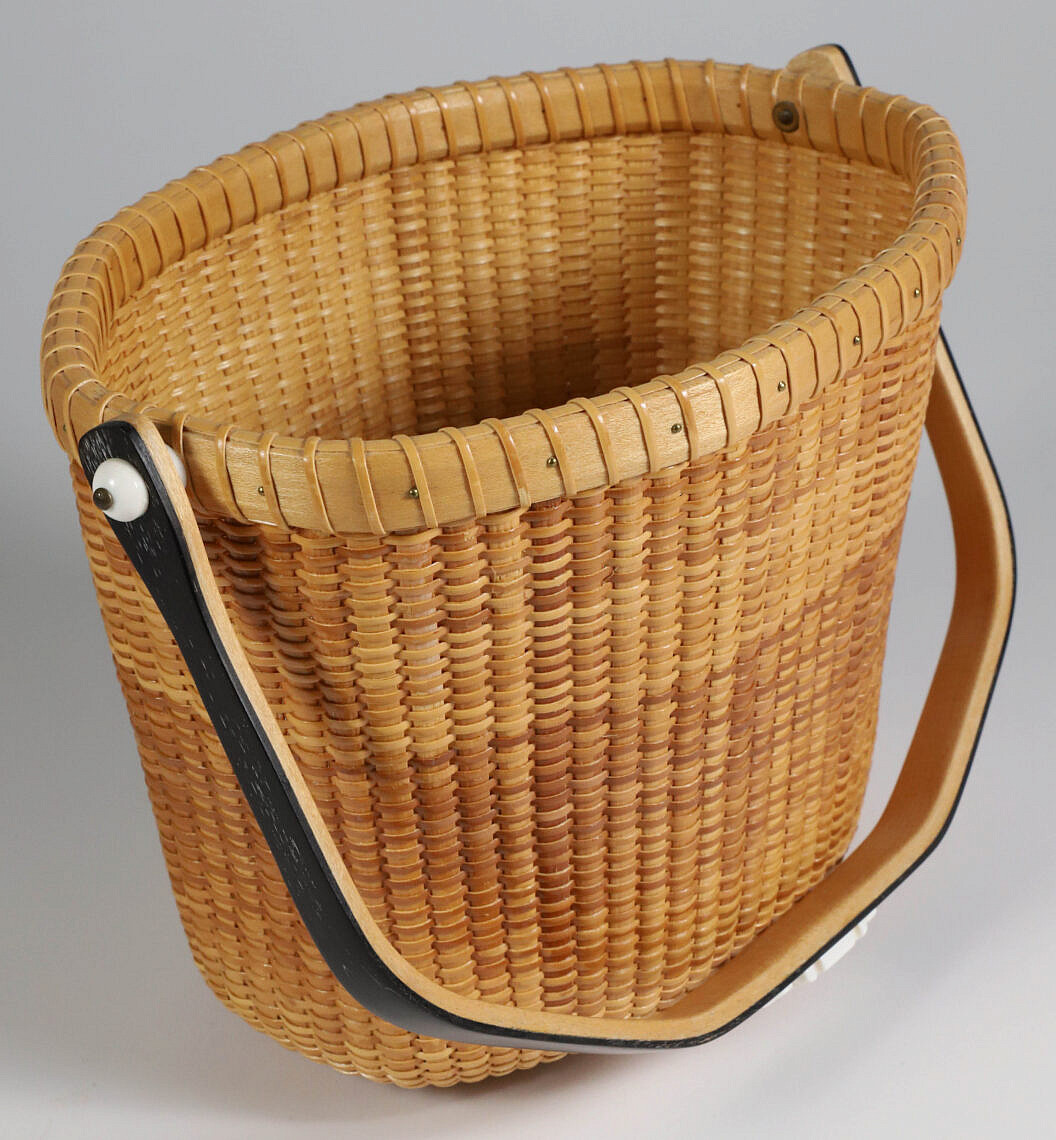 Jean M. Valerio Woven Octagonal Open Swing Handle Nantucket Basket ...