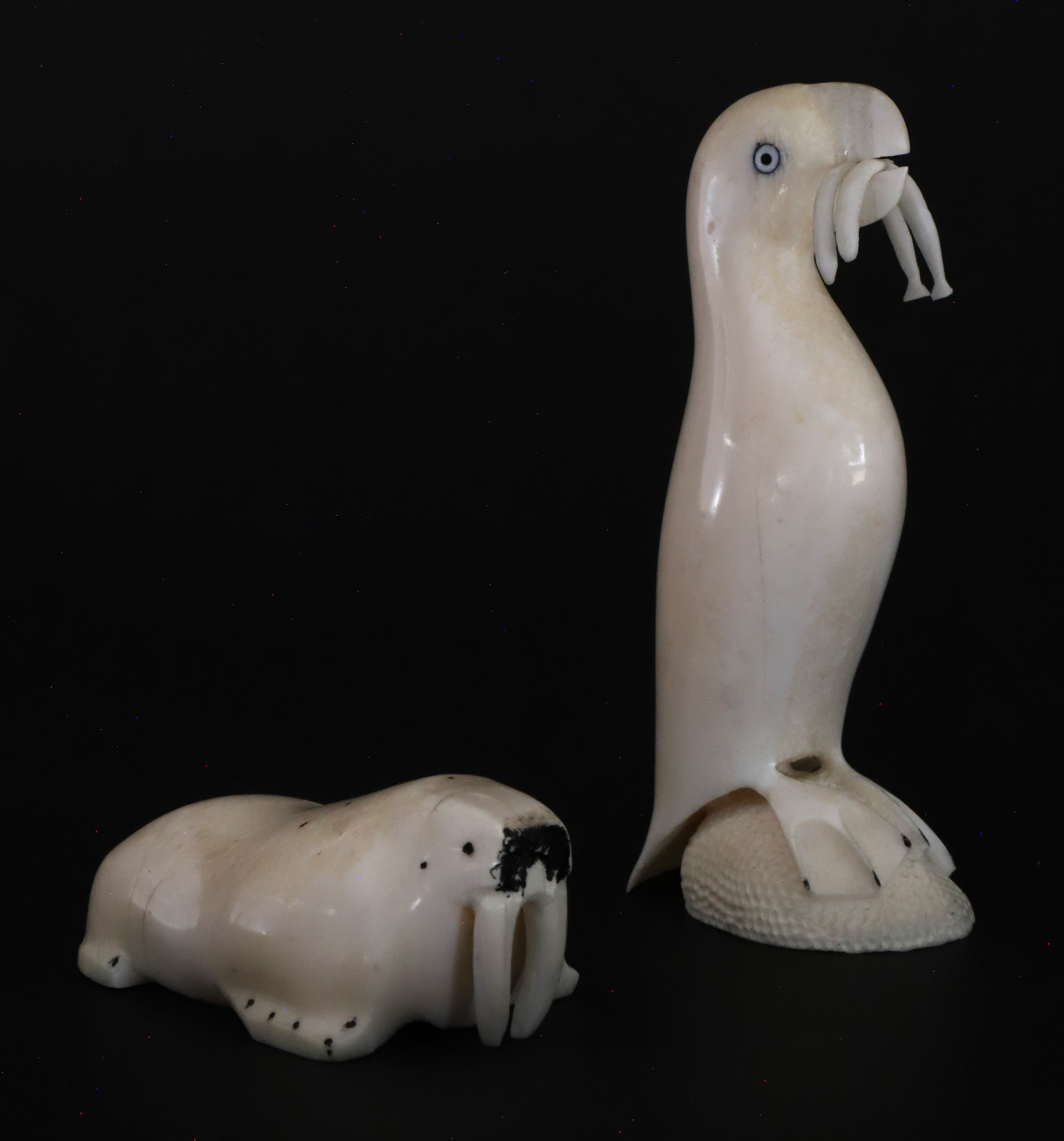 Two Vintage Inuit Carvings of a Puffin and Walrus - Two Vintage Inuit ...