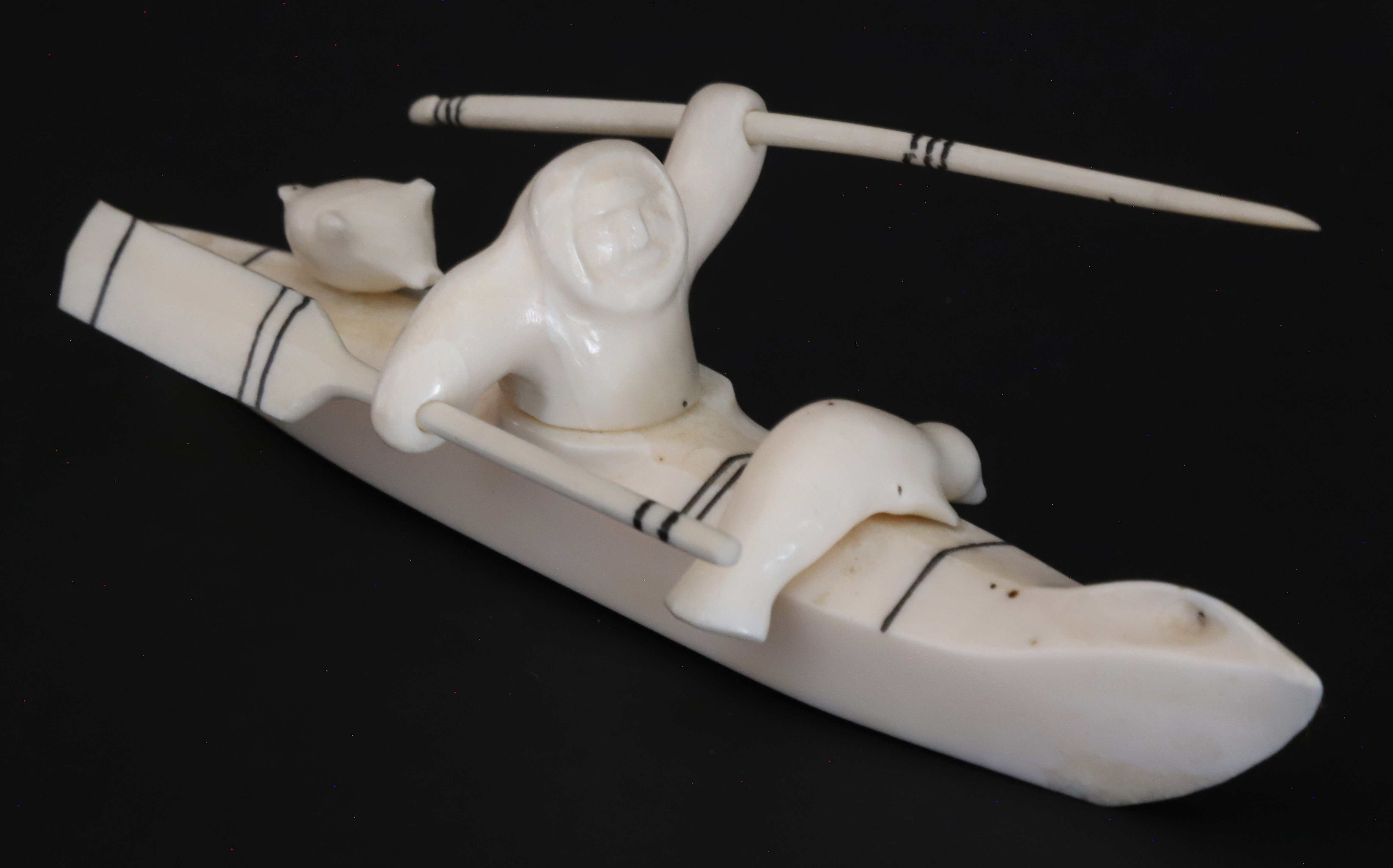 Vintage Inuit Carved Walrus Ivory Kayak - Vintage Inuit Carved Eskimo ...