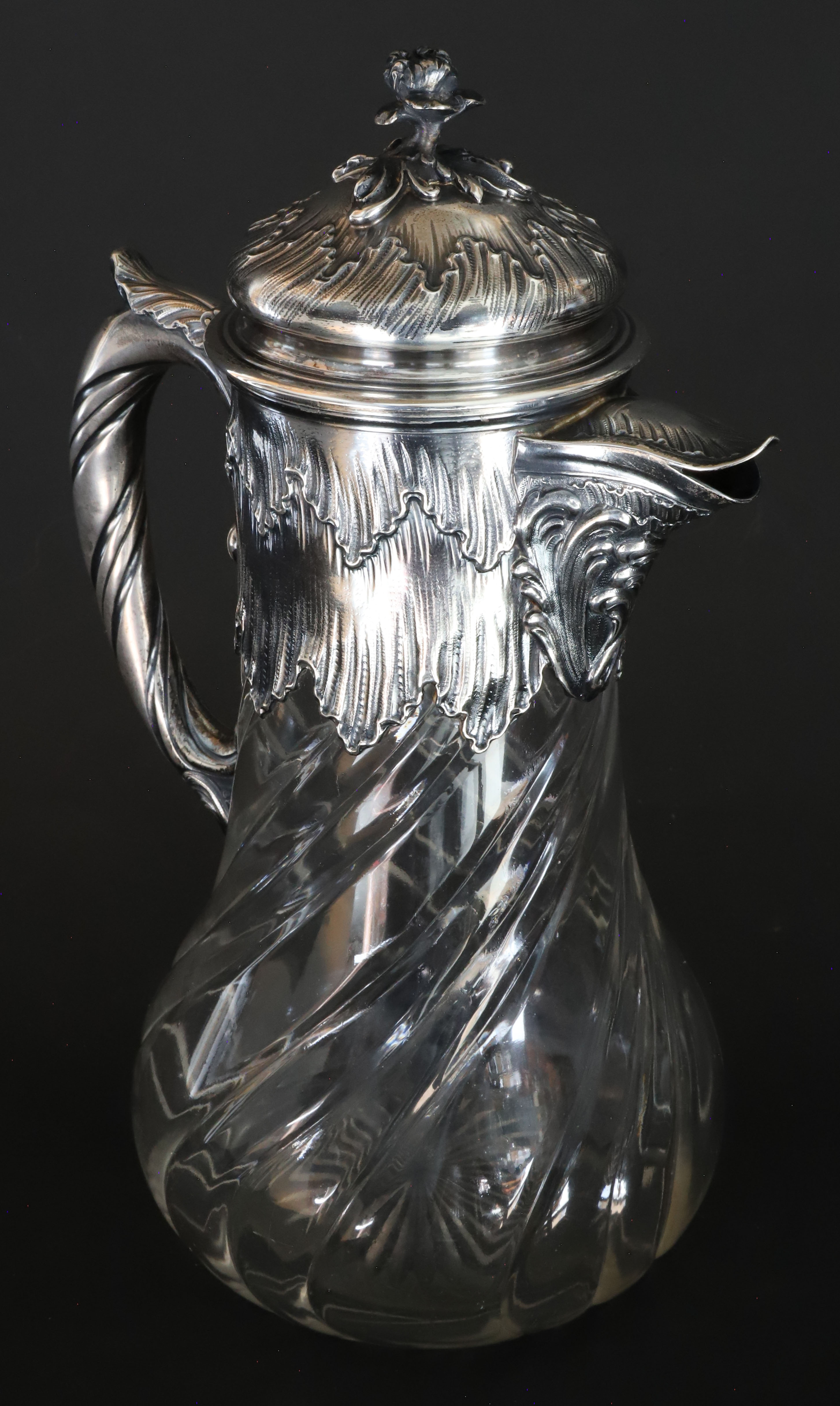 Antique French Louis XV Style Silver Mounted Crystal Wine Ewer 19th ...