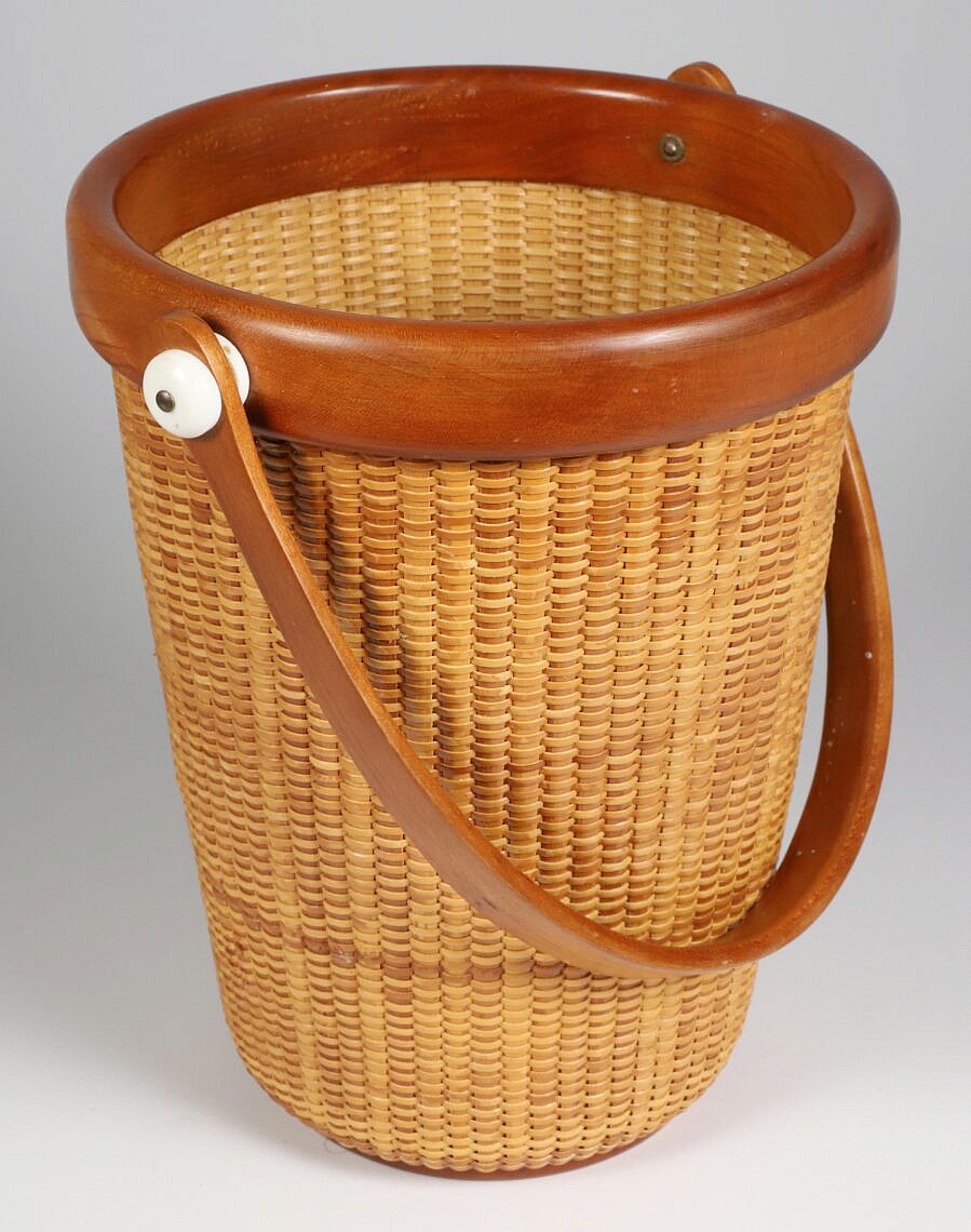 Jean M. Valerio Woven Deep Conical Open Swing Handle Nantucket Basket ...