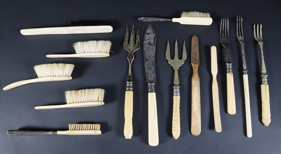 Fifteen Bone and Silver Handle Brushes and Forks Etc 19th Century 20th Century - Fifteen Bone ...