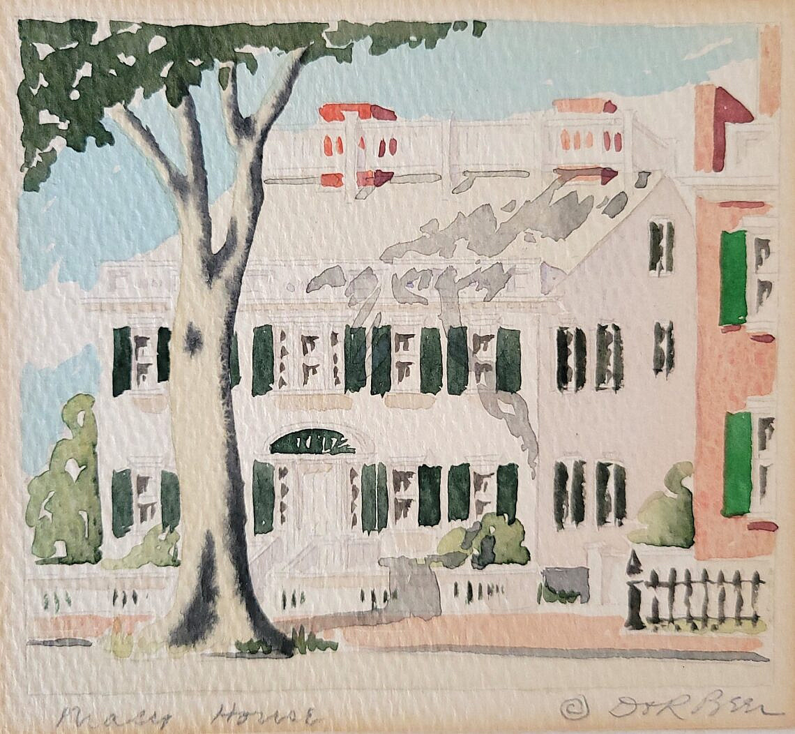 Doris and Richard Beer Miniature Nantucket Watercolor “Macy House ...