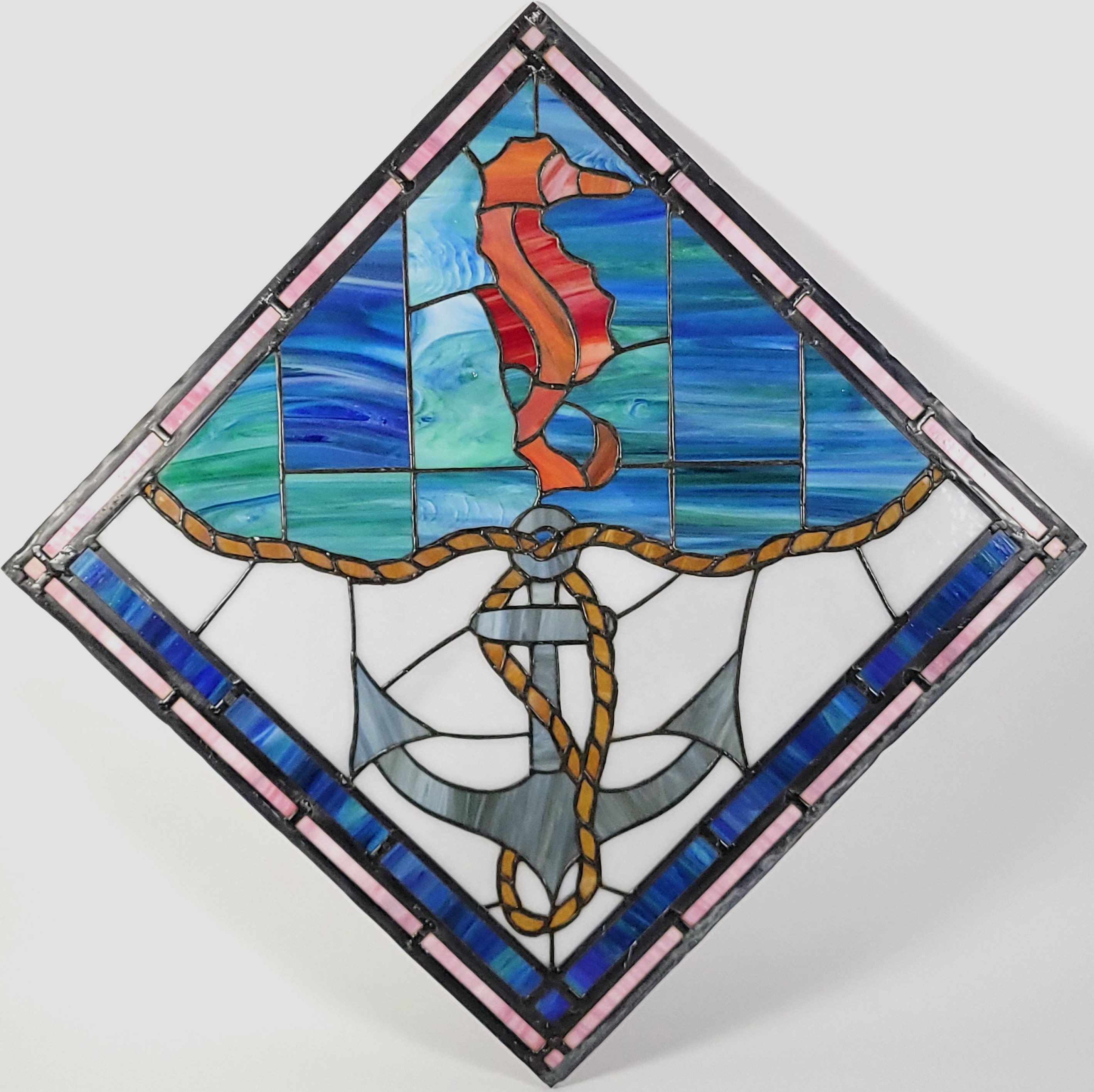 Vintage Nautical Anchor & Seahorse Leaded Stained Glass Window ...