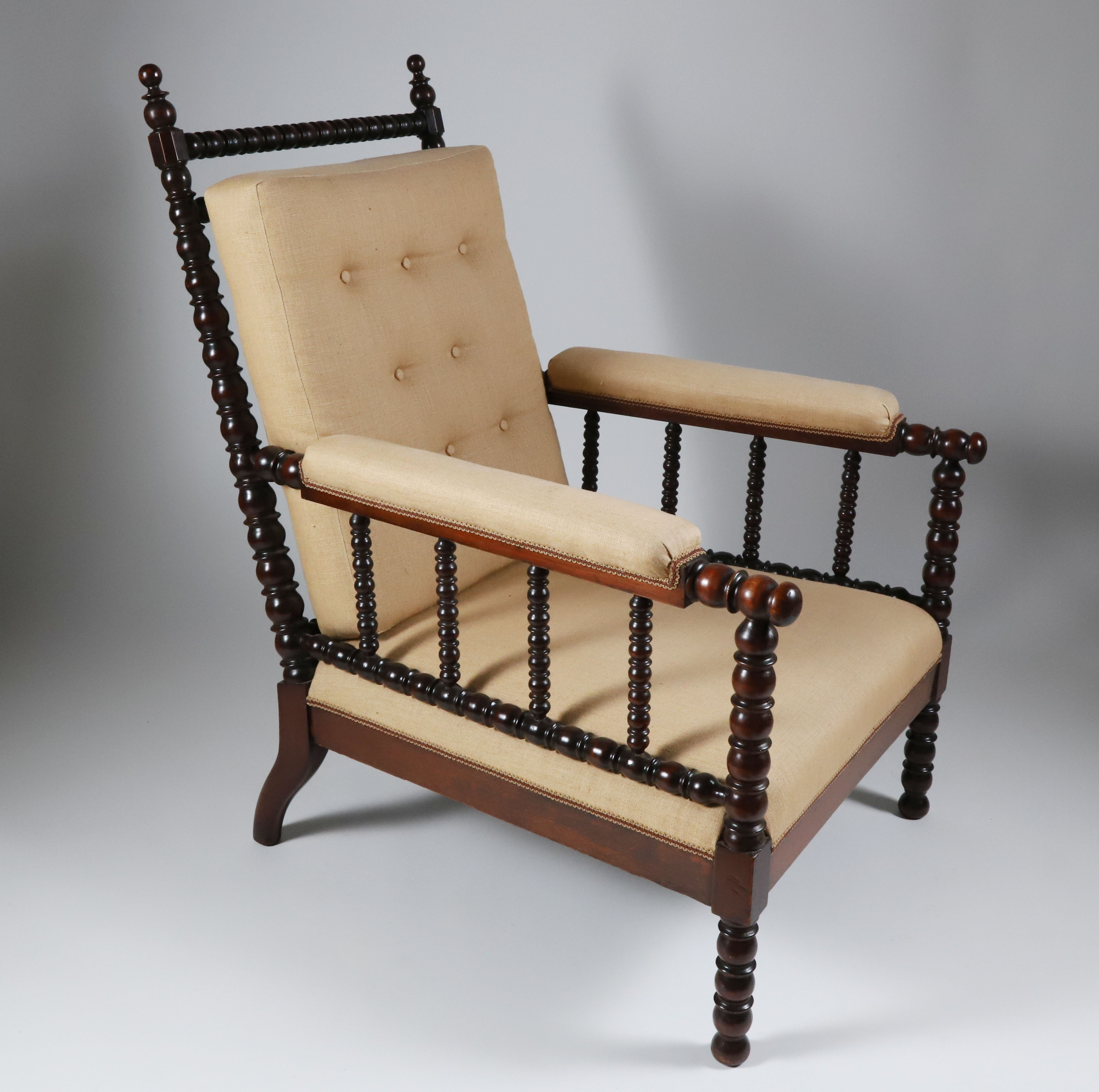Creme Upholstered Bobbin Chair - Antique Creme Upholstered Bobbin Chair ...