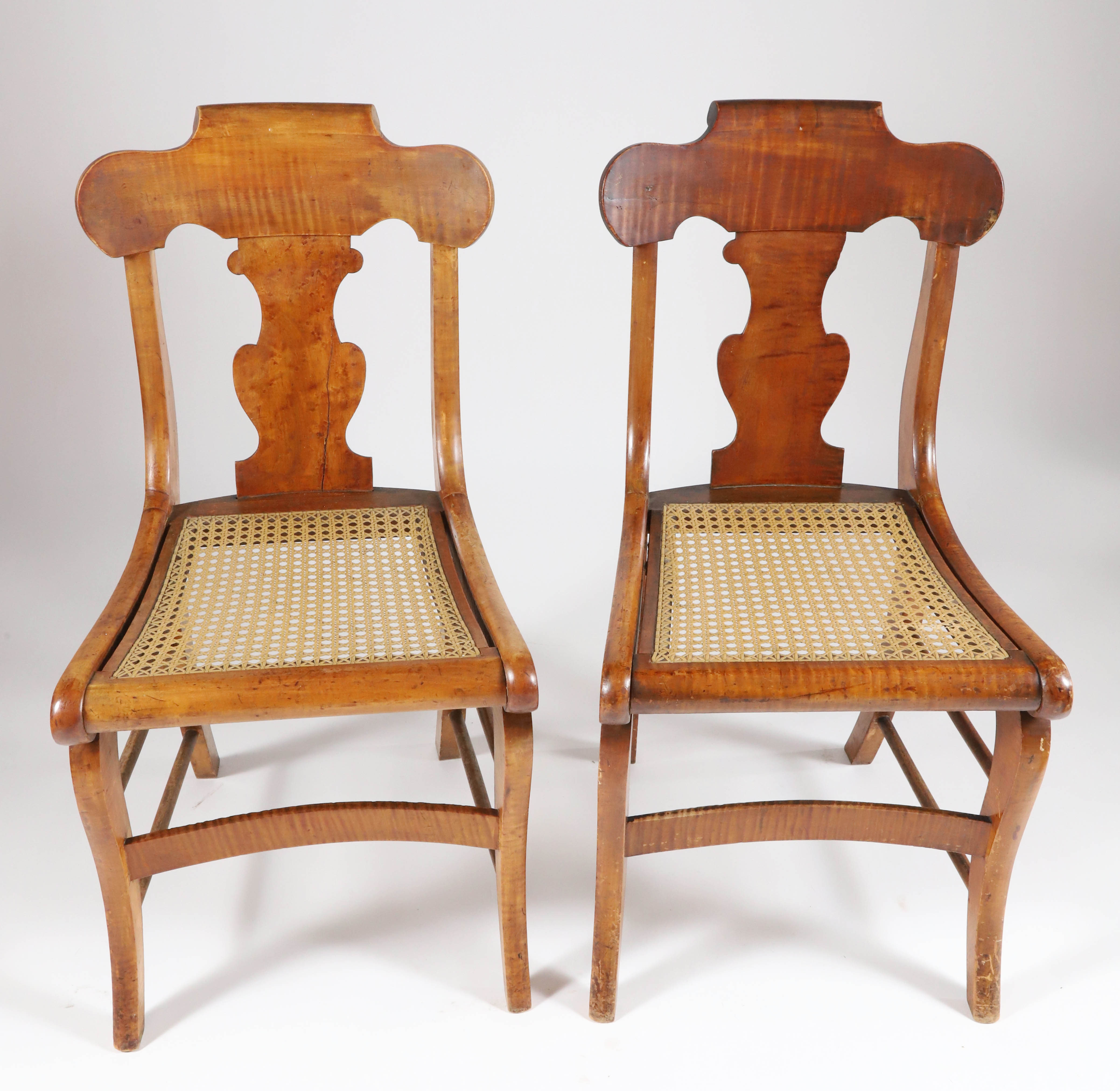 Pair of Tiger Maple Cane Seat Side Chairs 19th Century - Pair of ...