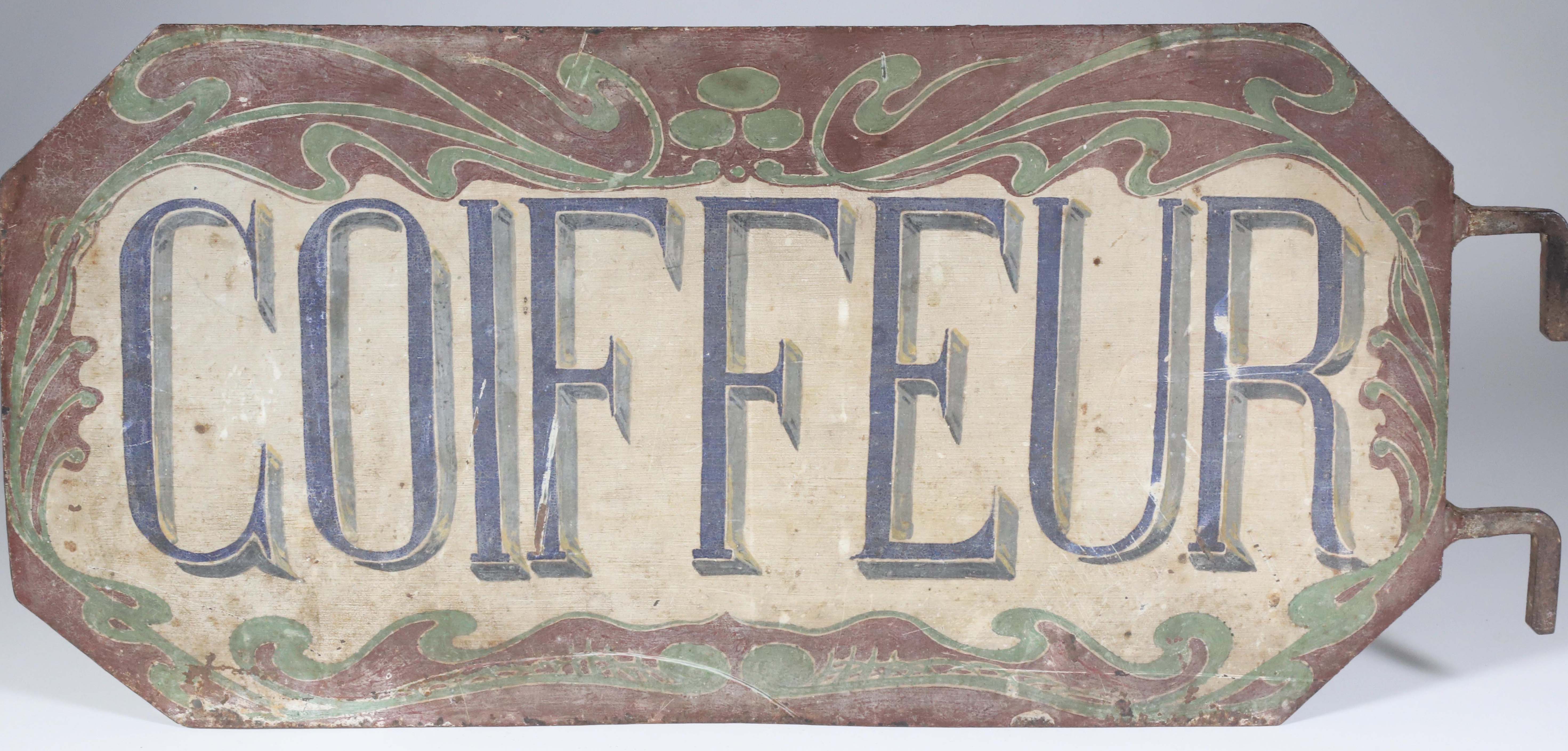 French Art Nouveau Hand Painted "Coiffeur" Sign - French Art Nouveau ...