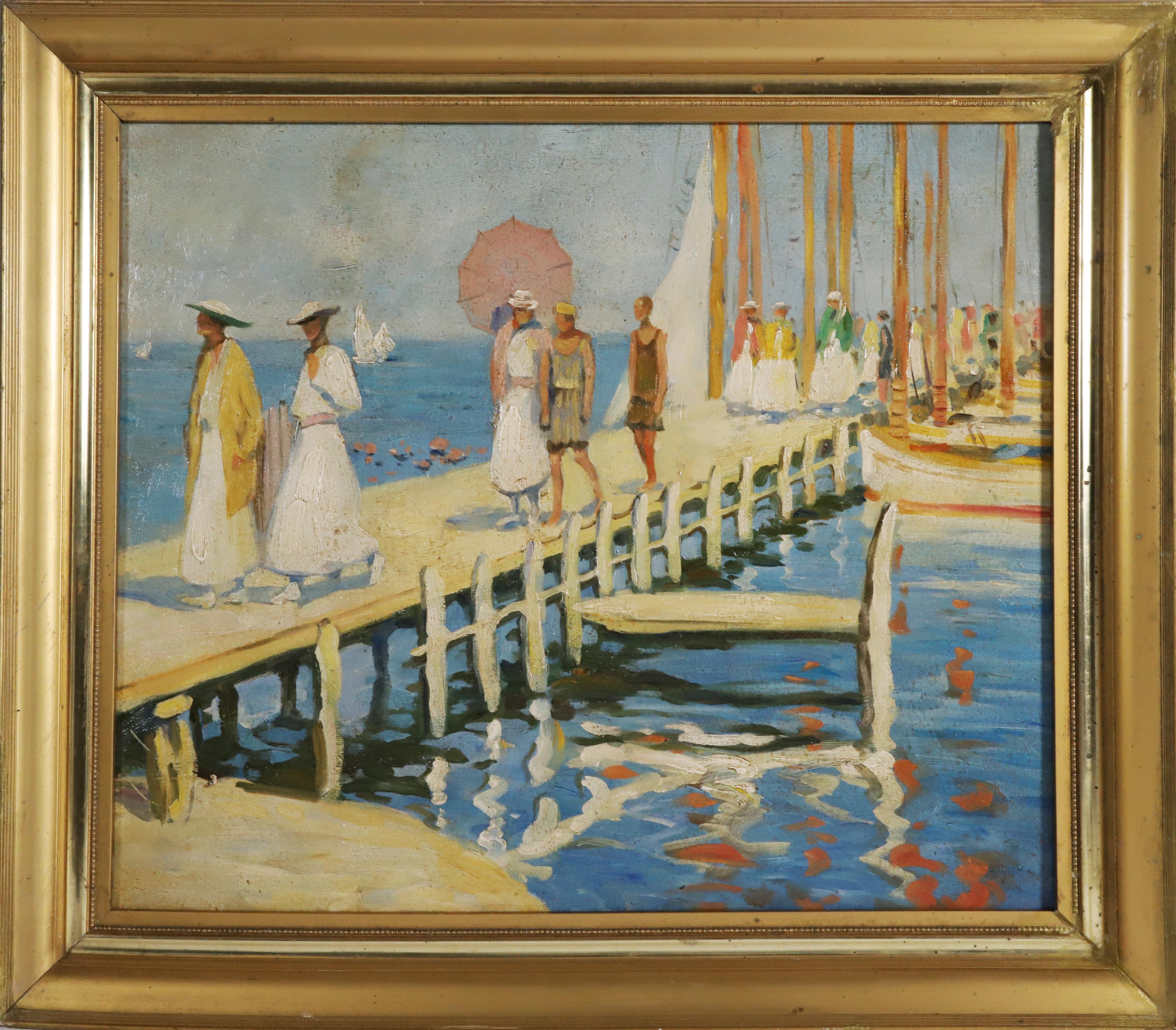 Jane Peterson School "Ladies on the Boardwalk" Oil on Wood Panel - Jane ...