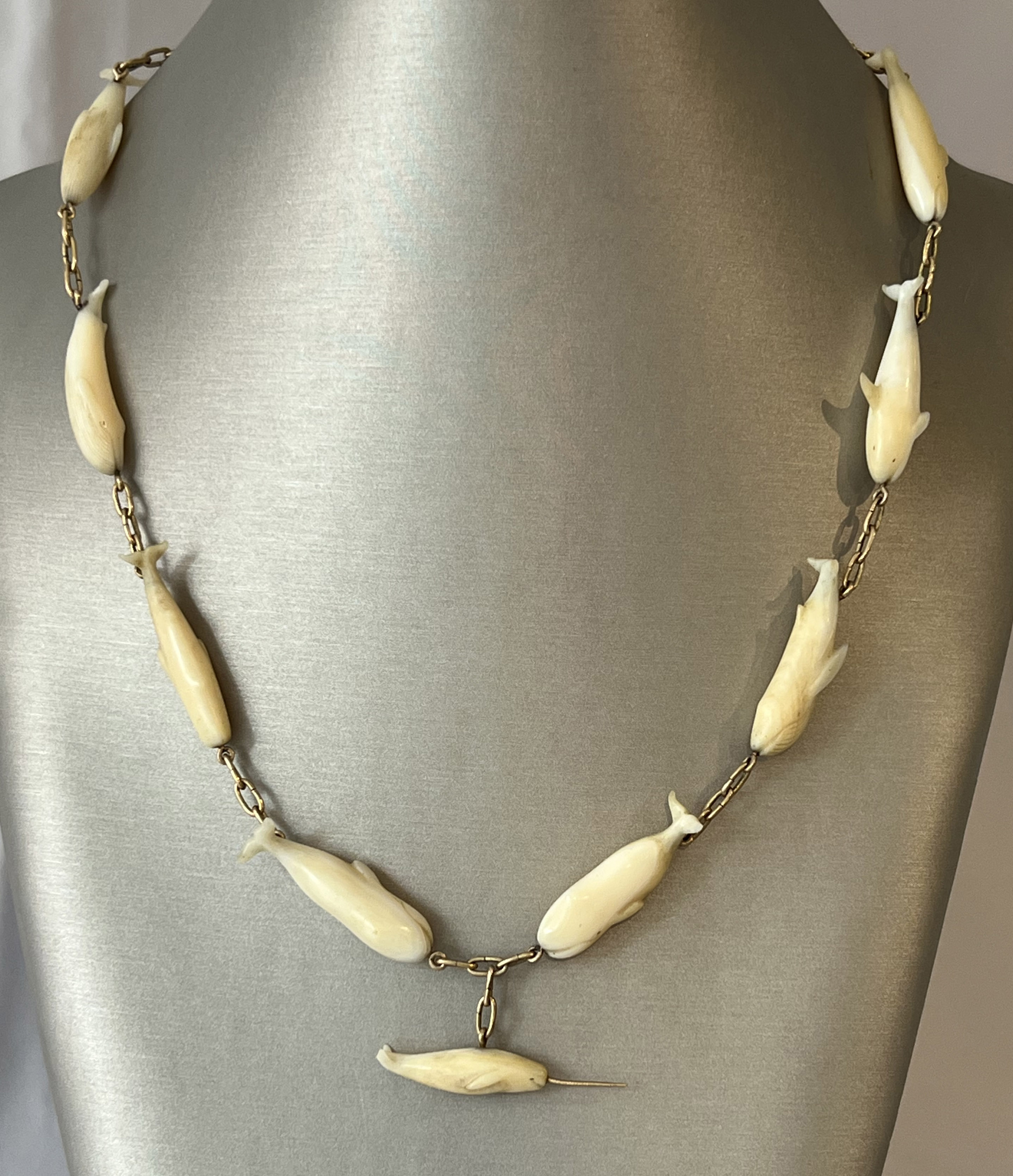 Scarce Charlie Sayle Sr. (1908-1994) Carved Nine Whale Species Necklace ...