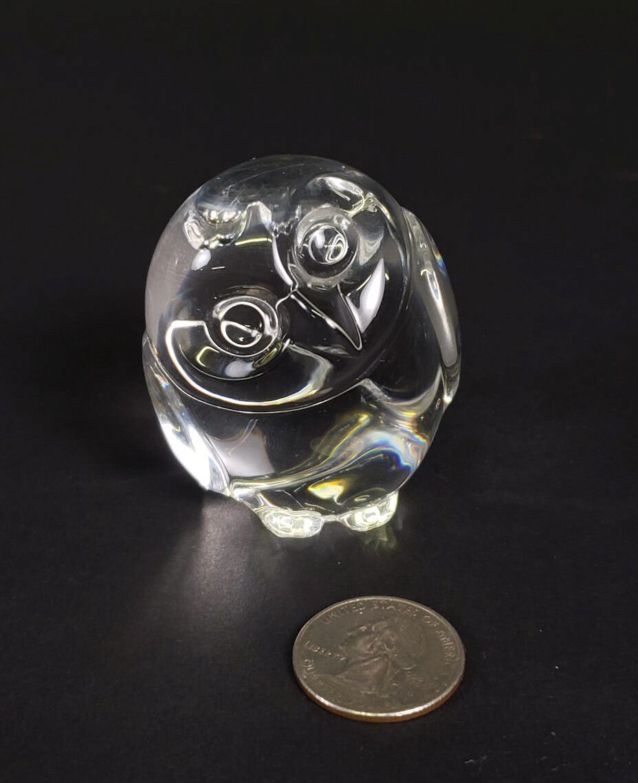 Signed Steuben Clear Crystal Owl Paperweight - Signed Steuben Clear ...
