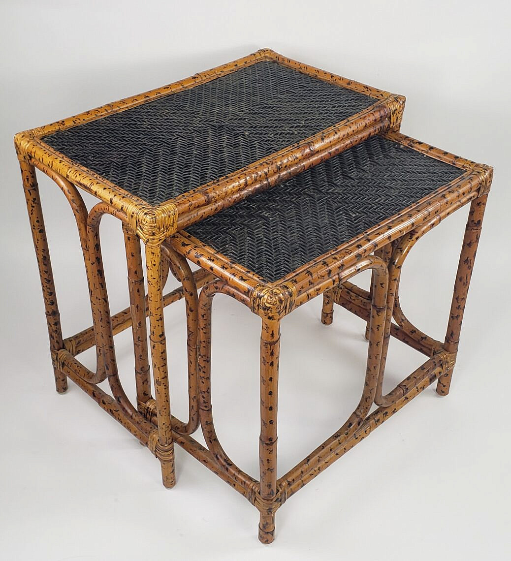 Nesting Leopard Print Bamboo Tables - Two Vintage English “Leopard ...