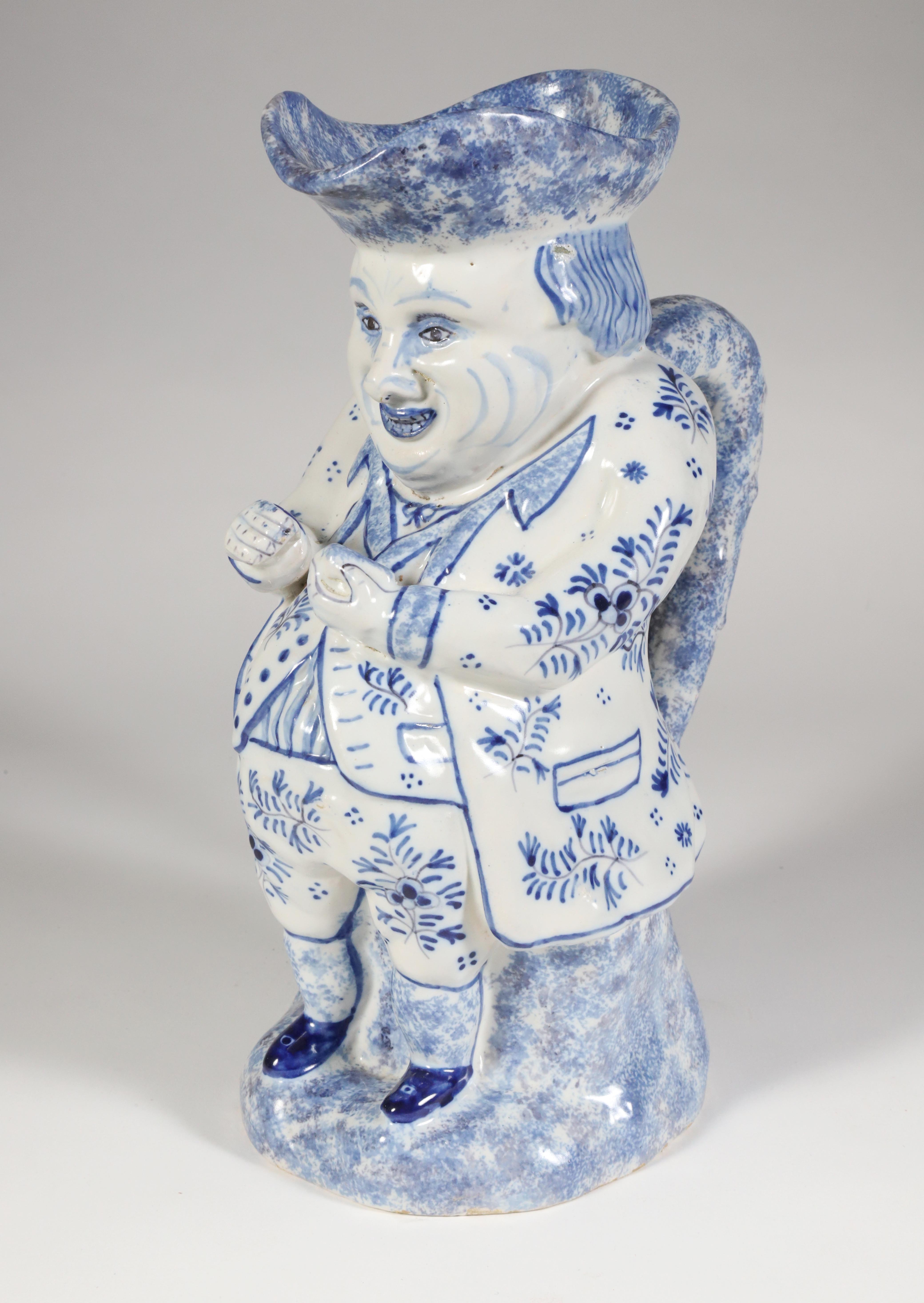 Antique Delft Blue and White Spongeware Toby Pitcher - Antique Delft ...
