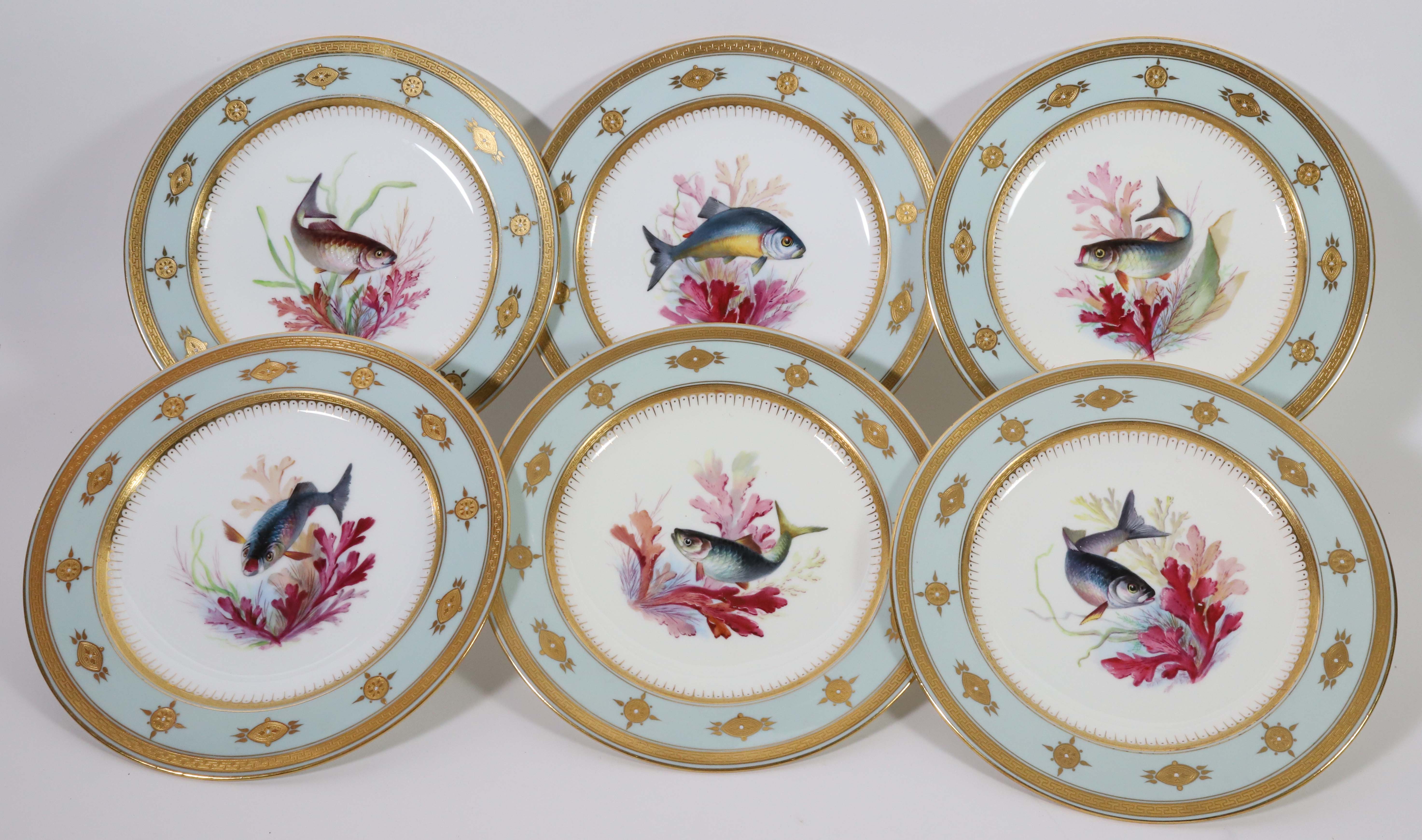 Set of Six Fine Mintons Hand Painted Bone China Fish Plates 19th ...