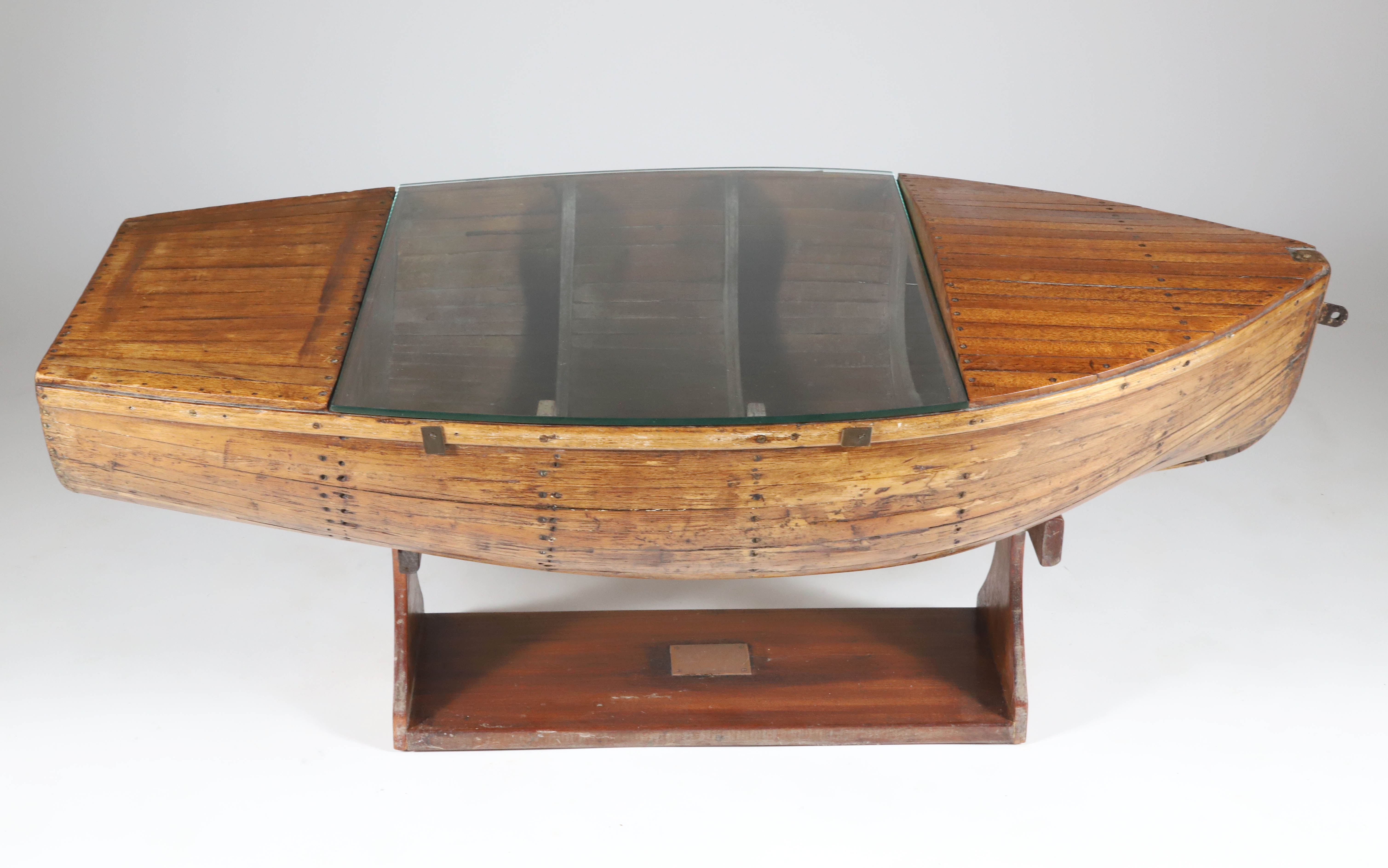Vintage Hand Crafted Glass Top Dory Coffee Table - Vintage Hand Crafted ...