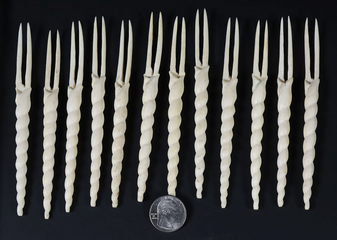 Twelve Carved Bone Twisted Handle Lobster Picks - Twelve Carved Bone ...